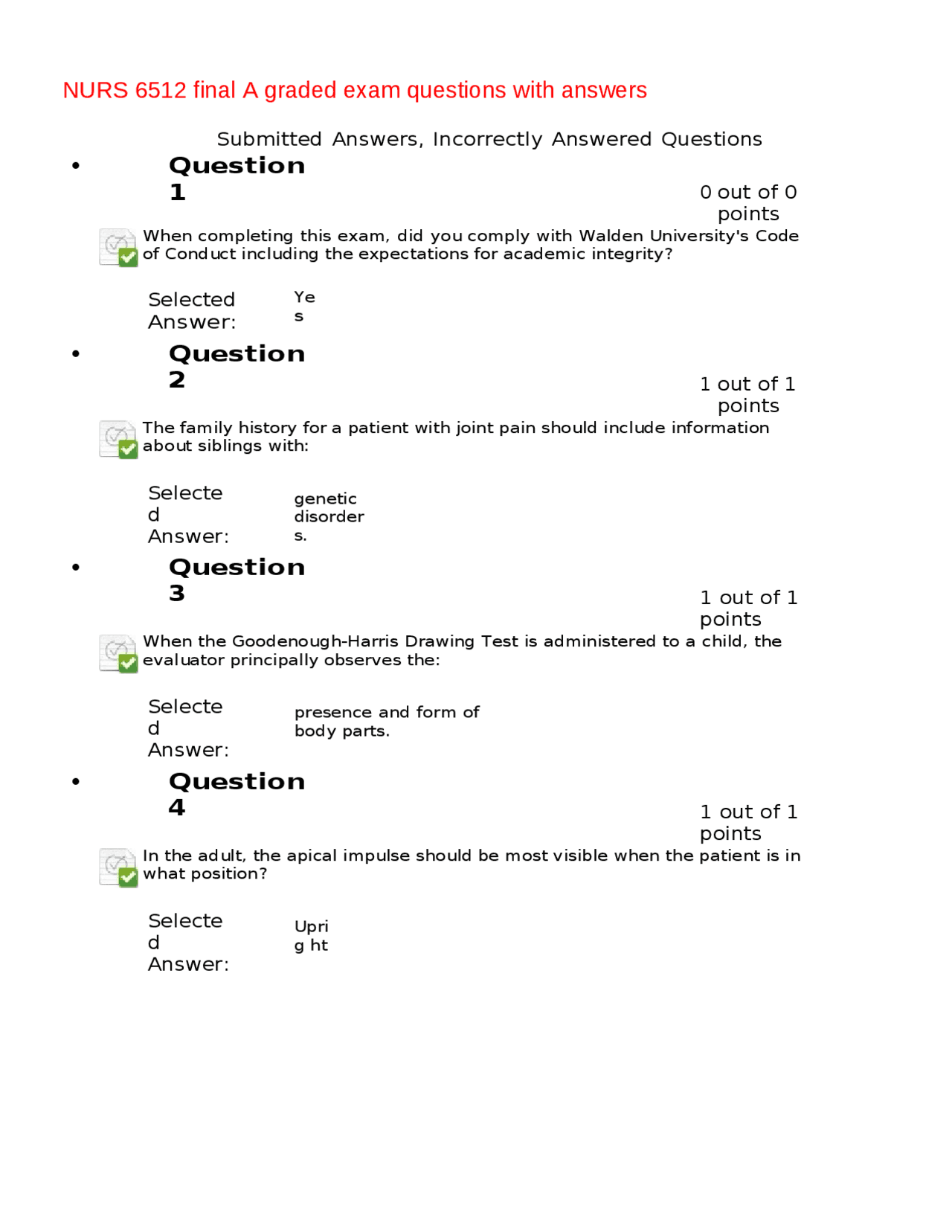 NURS 6512 final A graded exam questions with answers | Exams Nursing | Docsity
