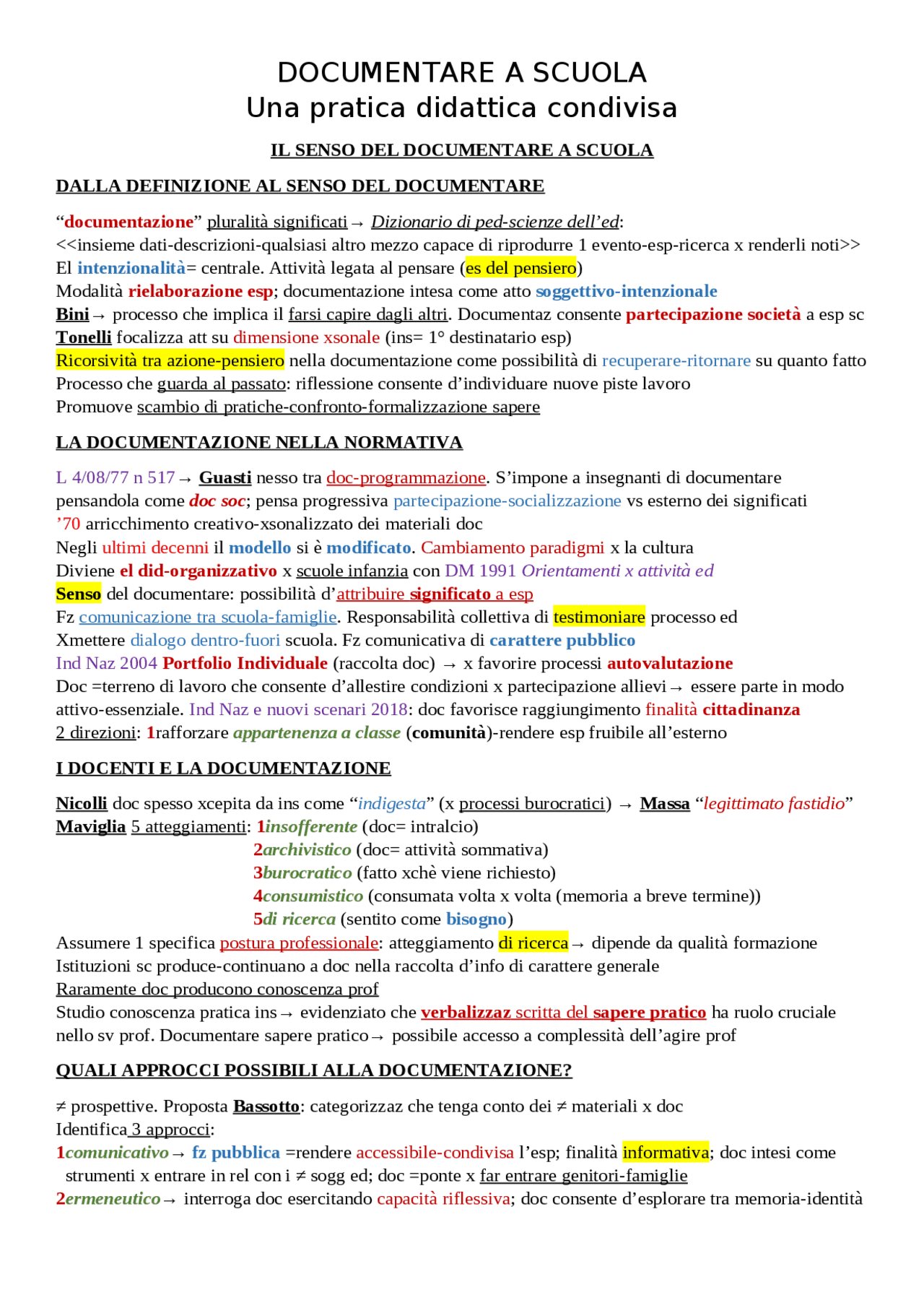 DOCUMENTARE A SCUOLA Una pratica didattica condivisa | Sintesi del ...