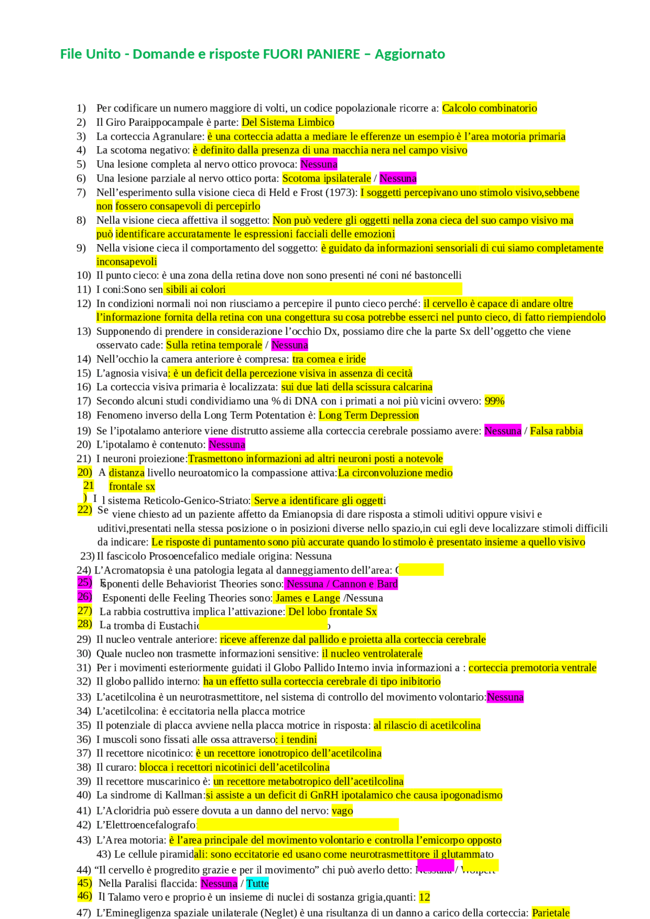File Unito - Domande e risposte FUORI PANIERE - Aggiornato | Panieri di Filologia | Docsity