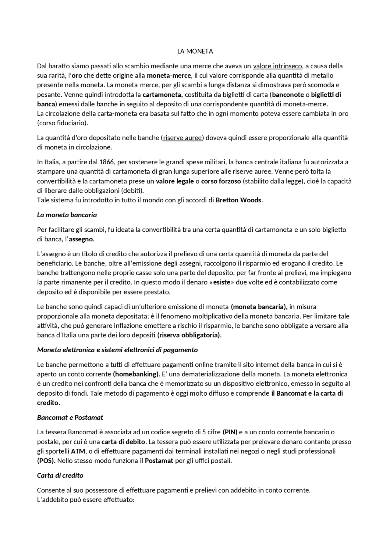 Moneta bancaria e cartamoneta | Appunti di Geopedologia, economia e ...