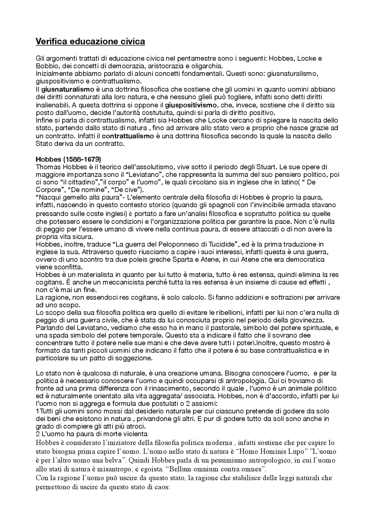 Hobbes E Locke Riassunto Appunti Di Filosofia Docsity