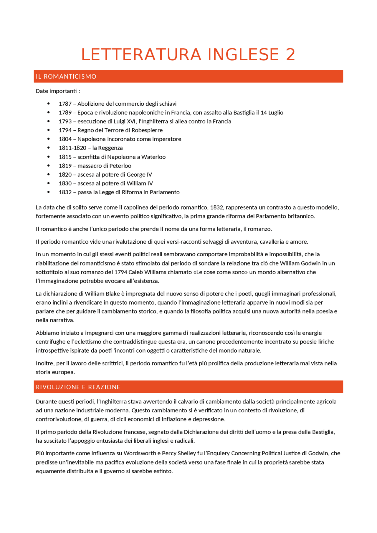 Letteratura Inglese 2 Appunti Di Letteratura Inglese Docsity