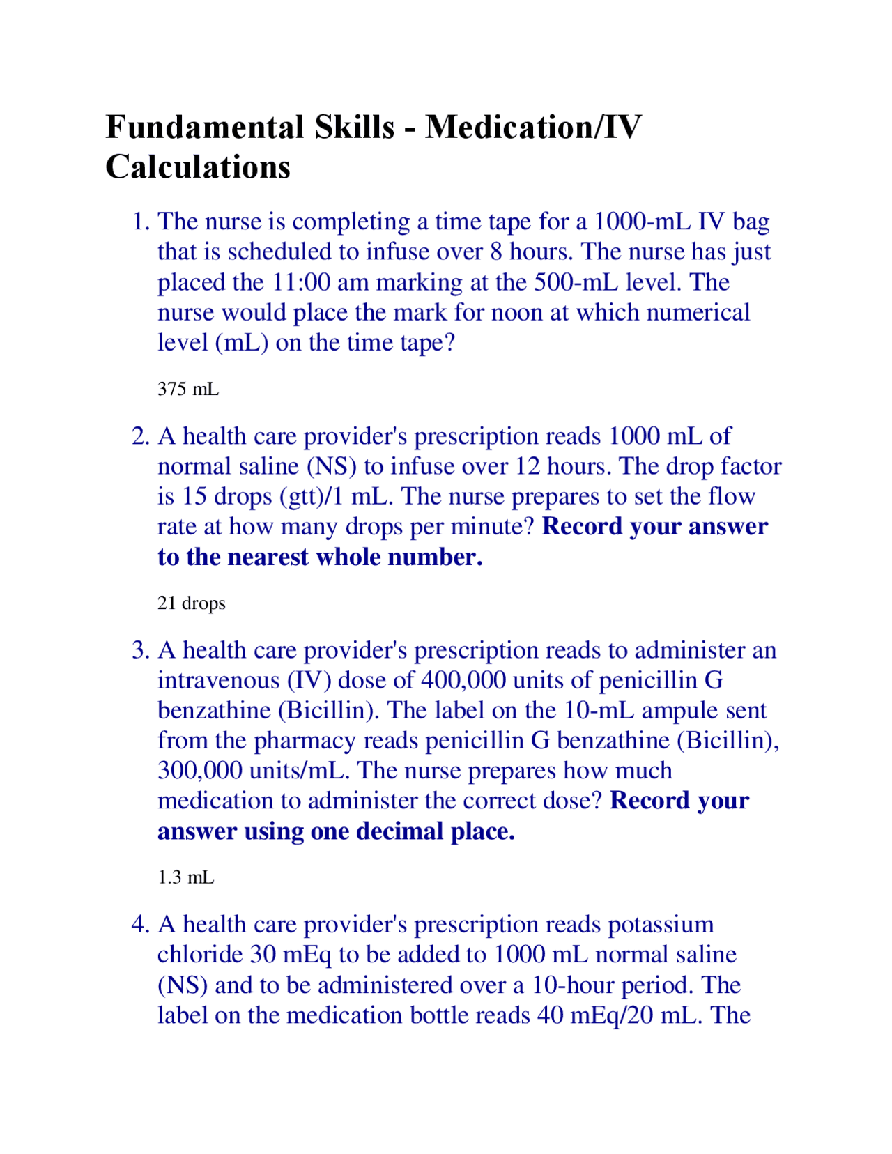 Fundamental Skills Medicationiv Calculations Graded A Exams