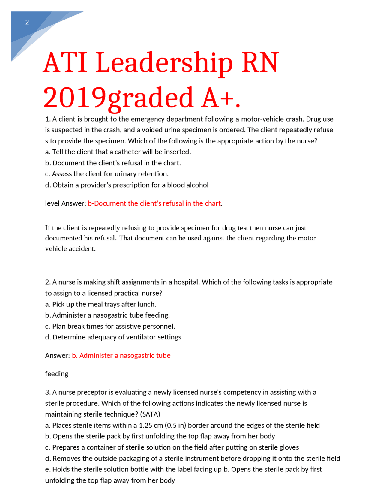 ATI Leadership RN 2019graded A+. | Exams Nursing - Docsity
