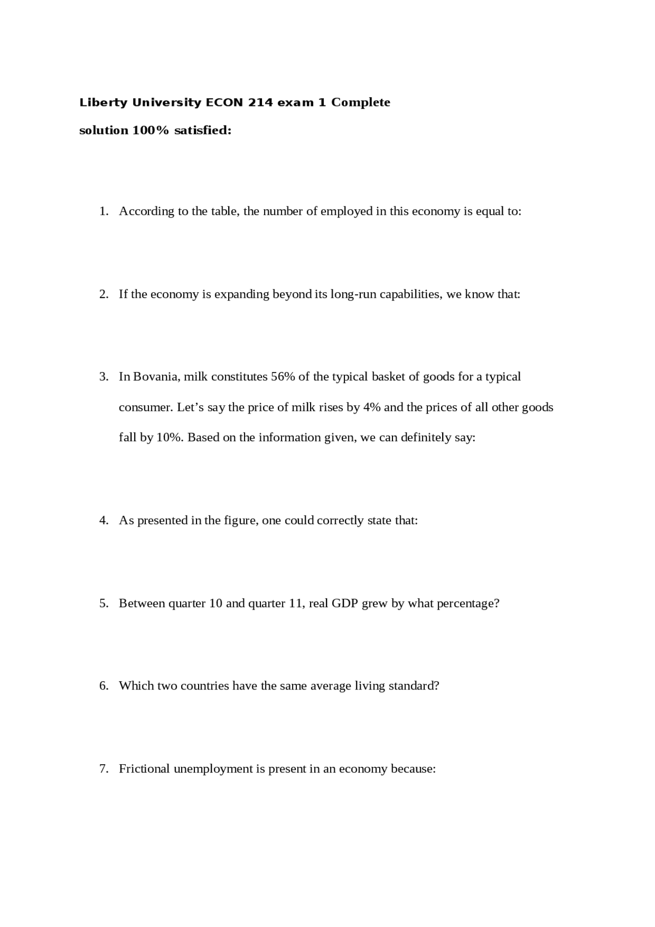 Liberty University ECON 214 exam 1 Complete solution 100% satisfied ...