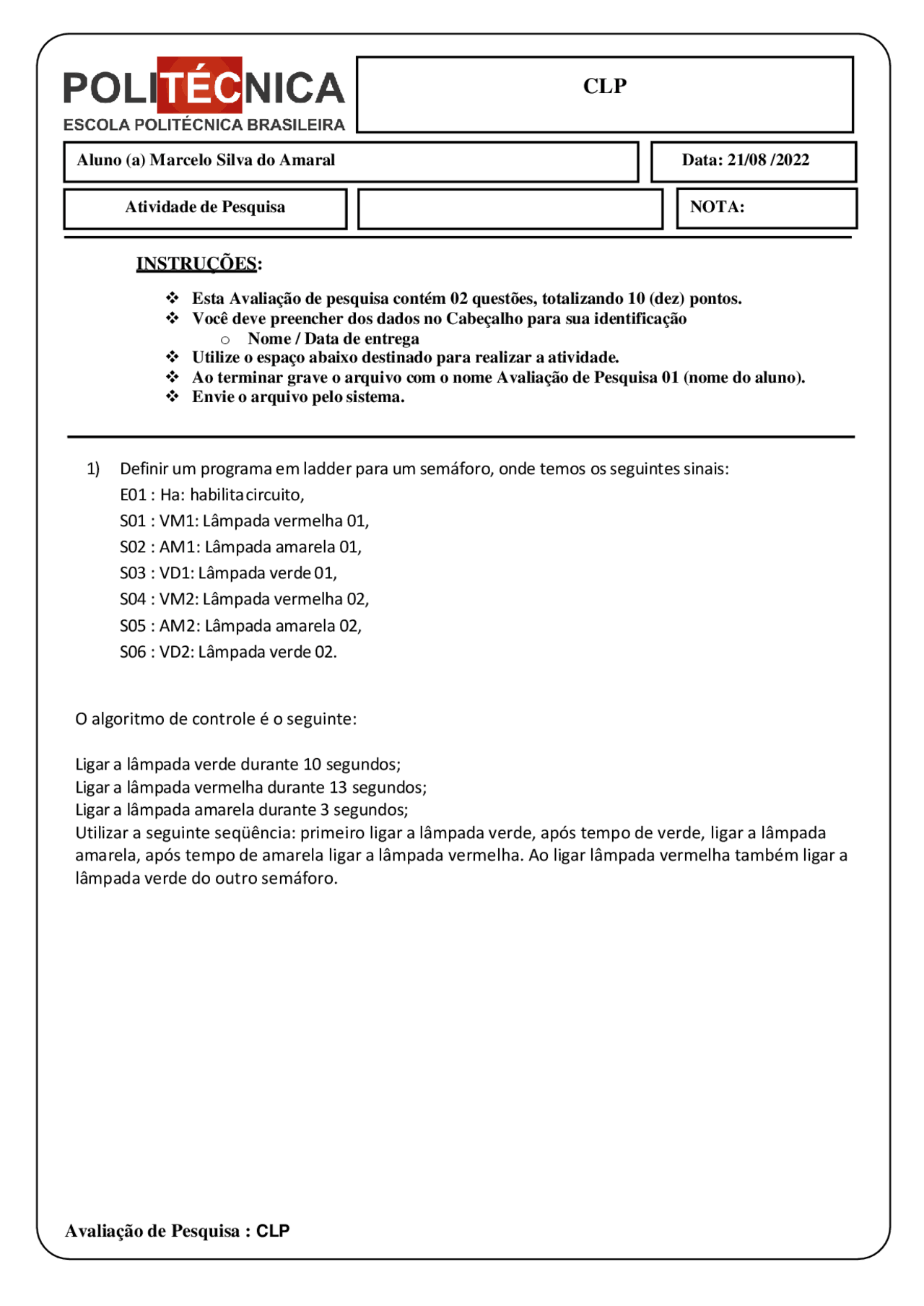 Atividade De Pesquisa Clp Exercícios Física Docsity