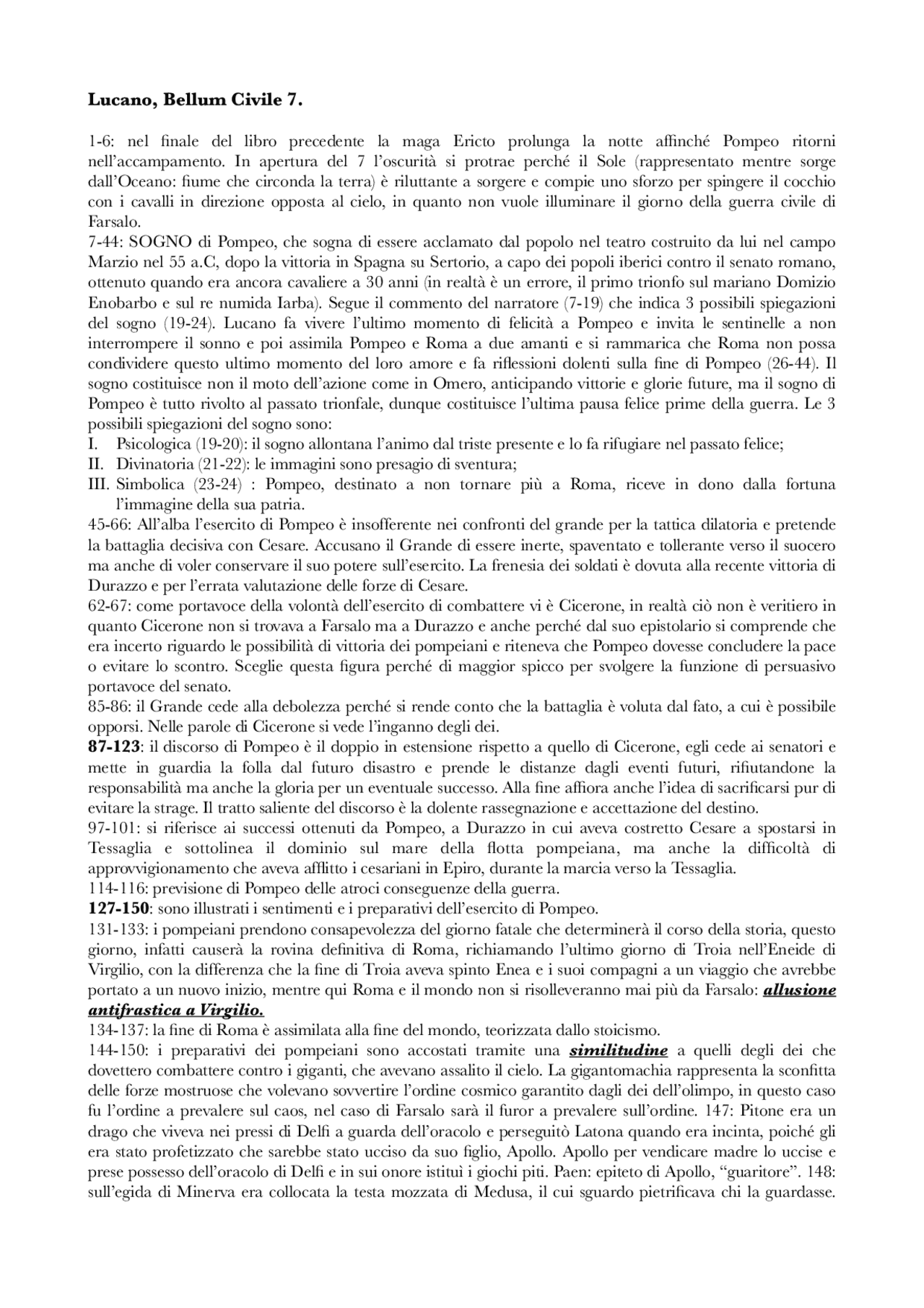 Commento Libro Vii Bellum Civile Appunti Di Letteratura Latina Docsity