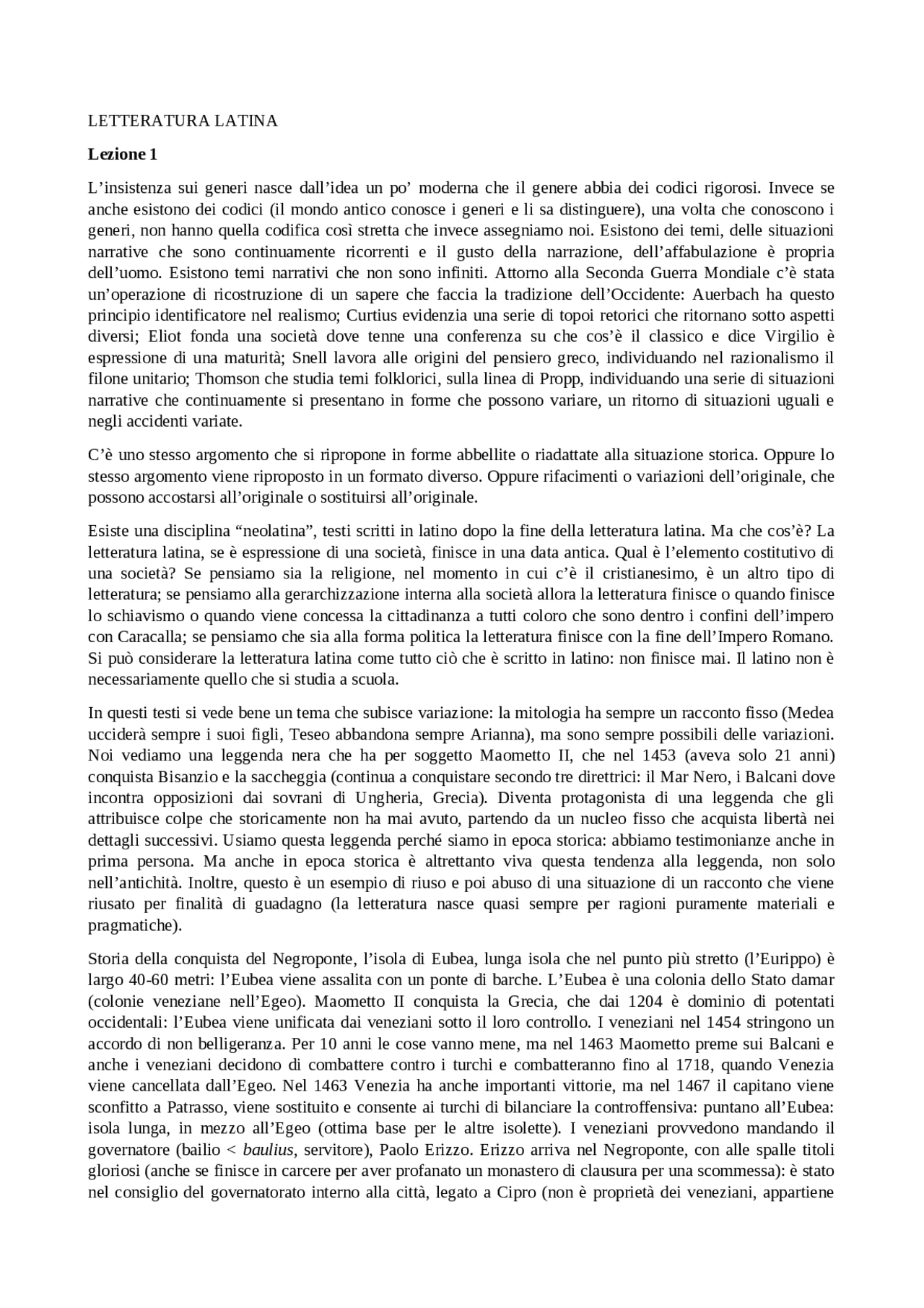 Letteratura latina. Tema e variazione | Appunti di Letteratura latina - Docsity