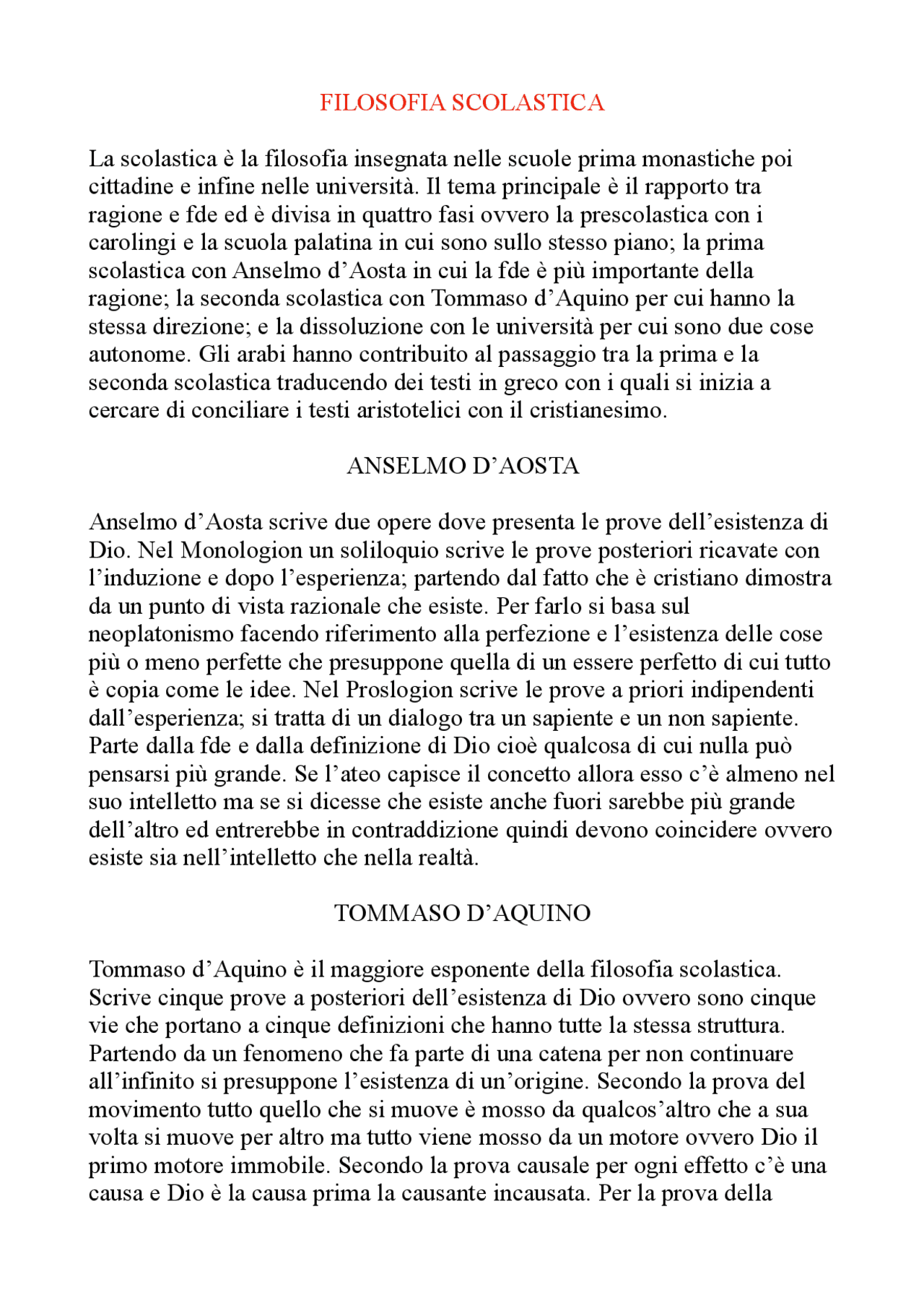 La filosofia scolastica | Schemi e mappe concettuali di Filosofia - Docsity