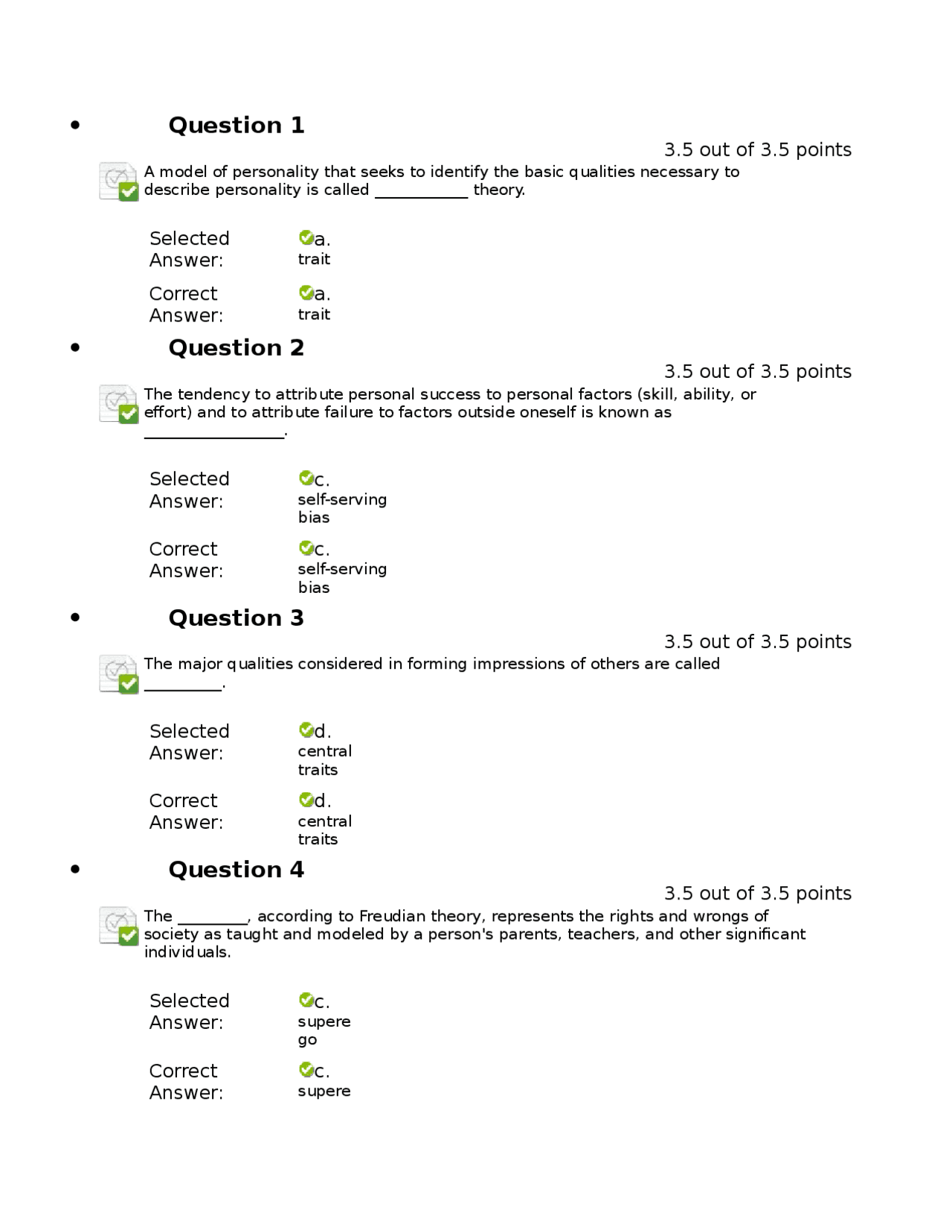Personality and Social Psychology Quiz | Exams Psychology | Docsity