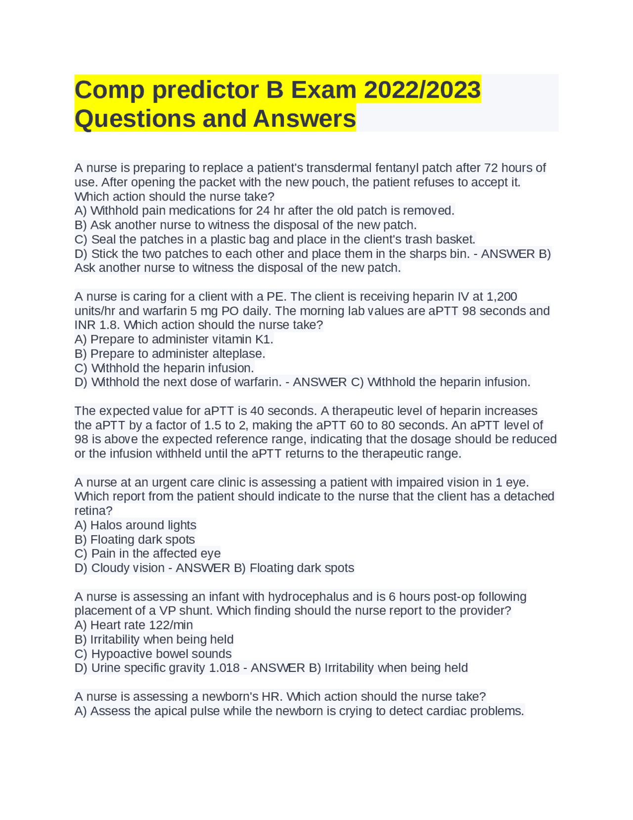 KAPLAN PHARM INTEGRATED C Exam Questions and Answers | Study notes ...