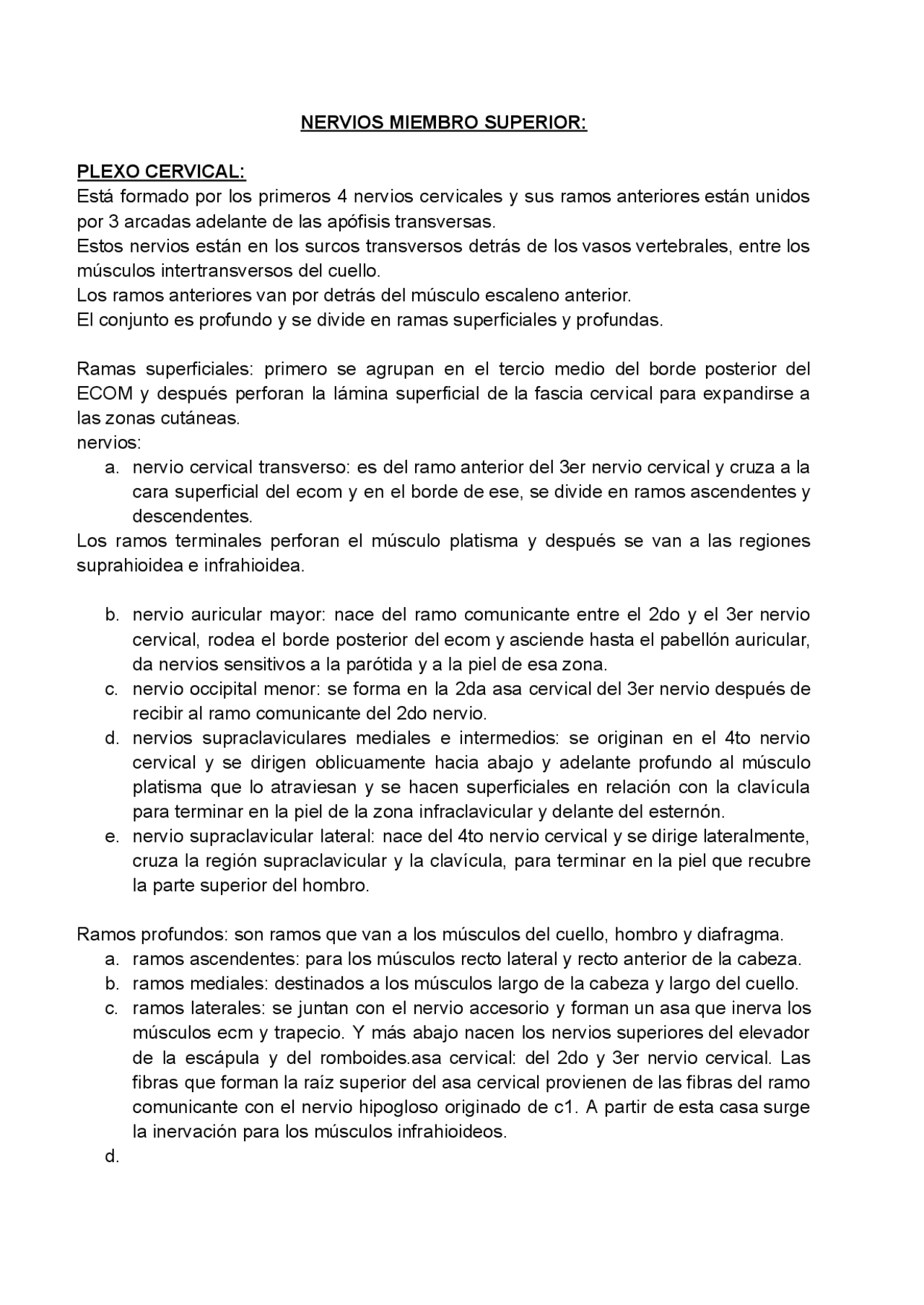 Nervios Miembro Superior Resúmenes De Anatomía Docsity