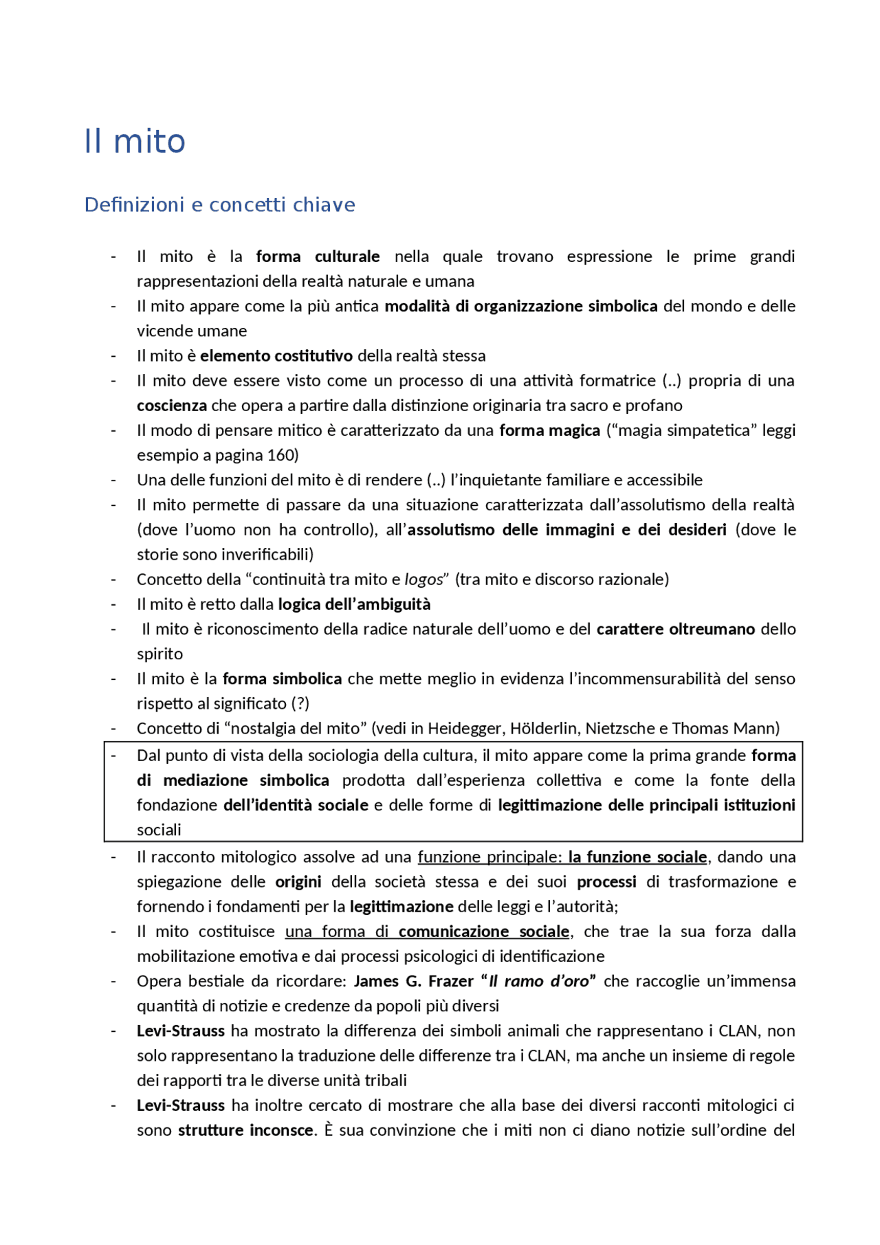 Il Mitoconcetti Chiave Appunti Di Sociologia Docsity