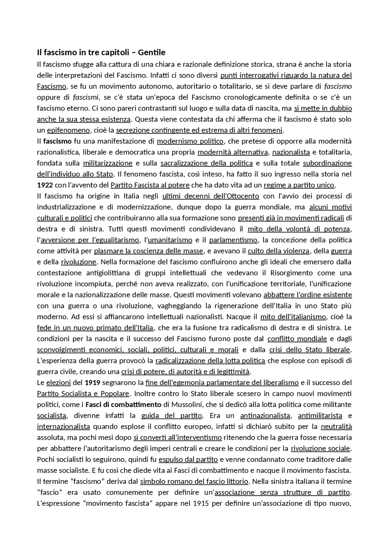 Riassunto Il Fascismo In Tre Capitoli Gentile Sbobinature Di Storia