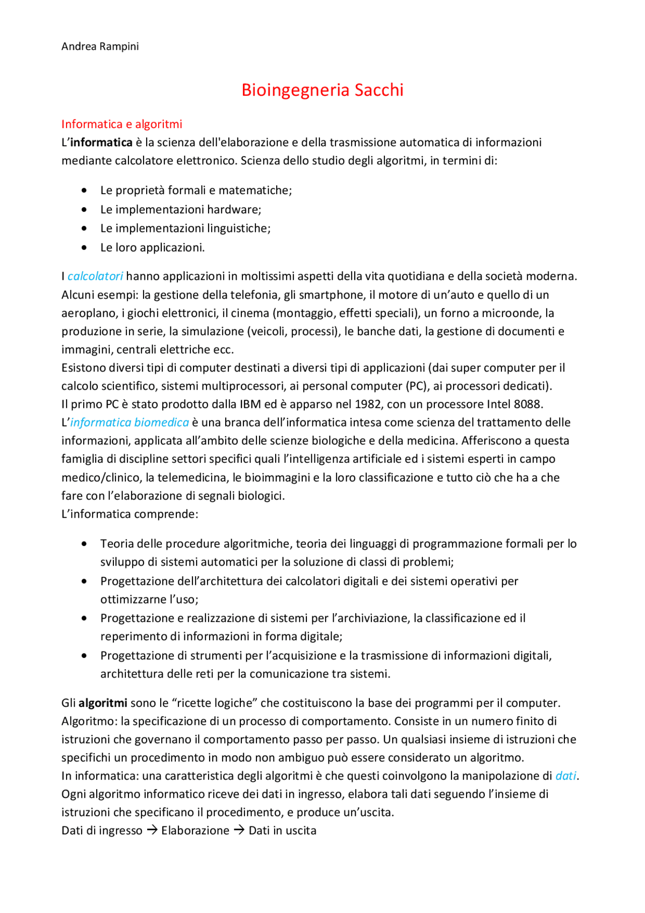 Appunti Bioingegneria Sacchi E Ramat Appunti Di Bioingegneria Docsity