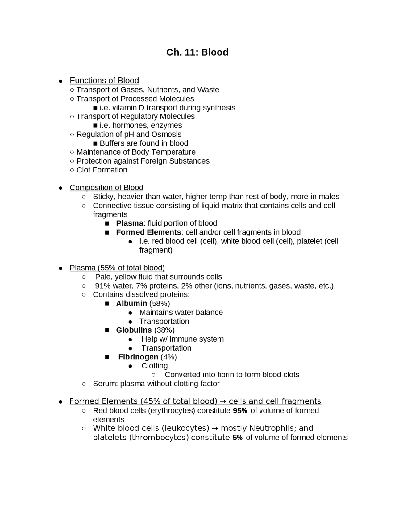 Blood chapter 5 summary | Study notes Anatomy | Docsity