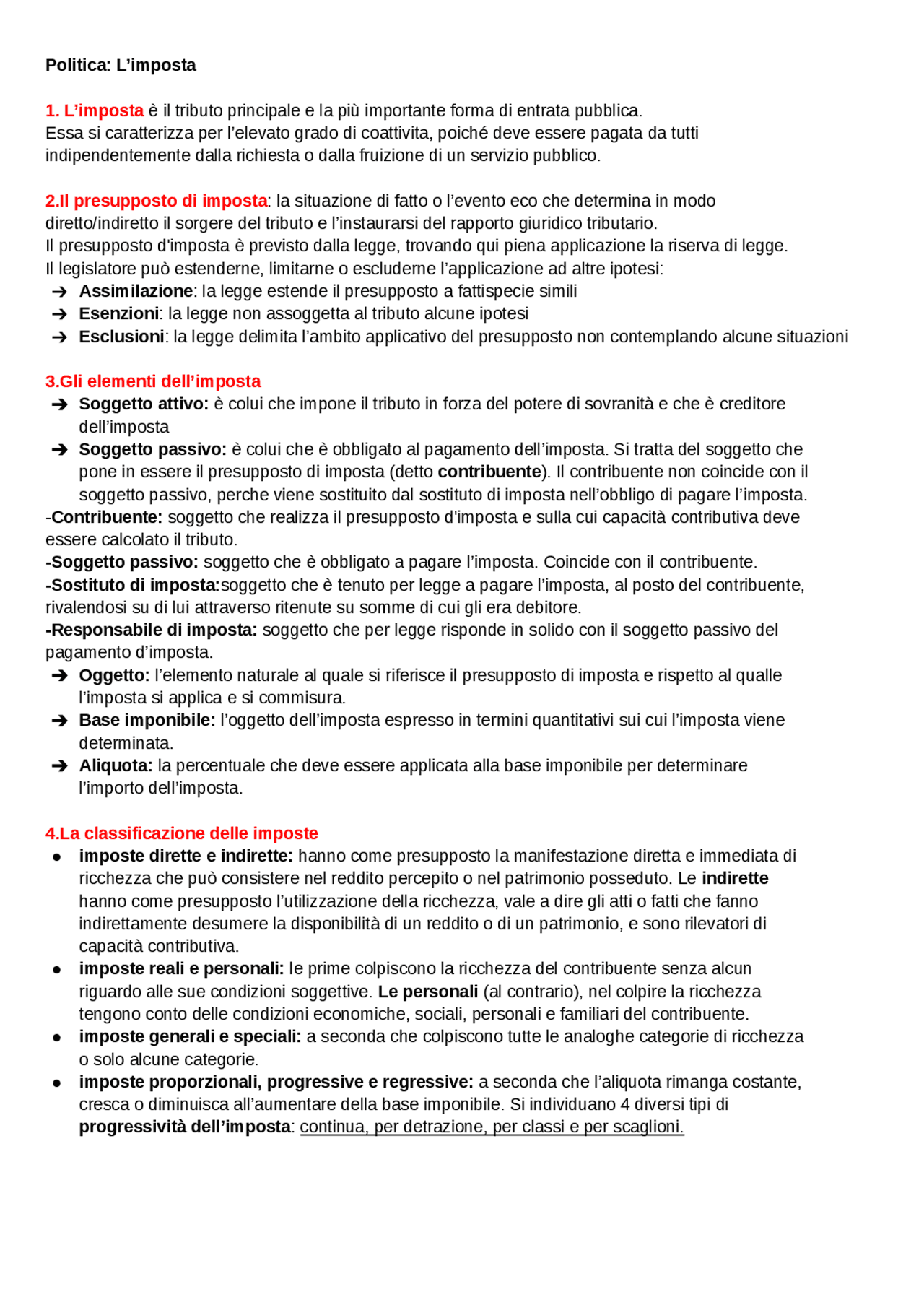 Le imposte (Politica) | Test d'ammissione di Economia Politica | Docsity