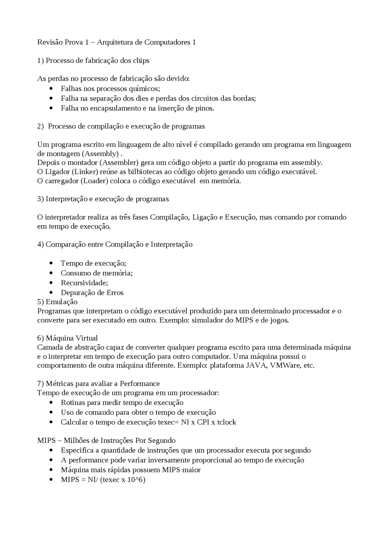 Resumo Da Primeira Parte Da Arquitetura De Computadores Resumos