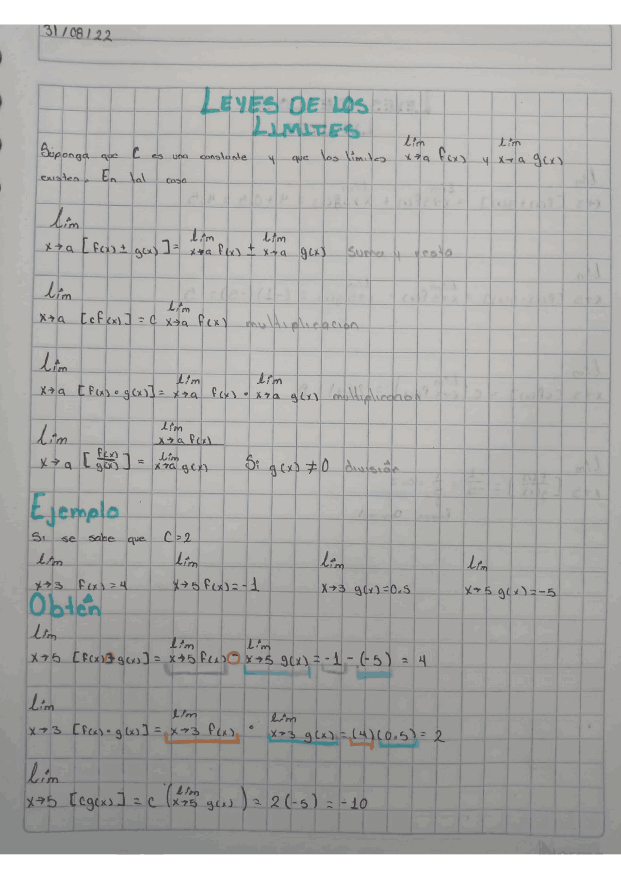 Leyes de los limites | Apuntes de Matemáticas aplicadas a las Ciencias ...