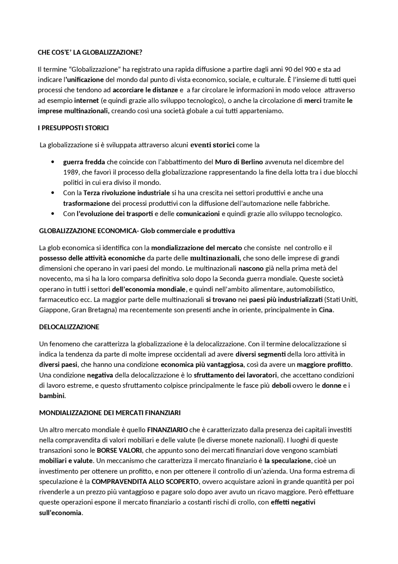 Globalizzazione In Scienze Umane Appunti Di Scienze Umane Docsity