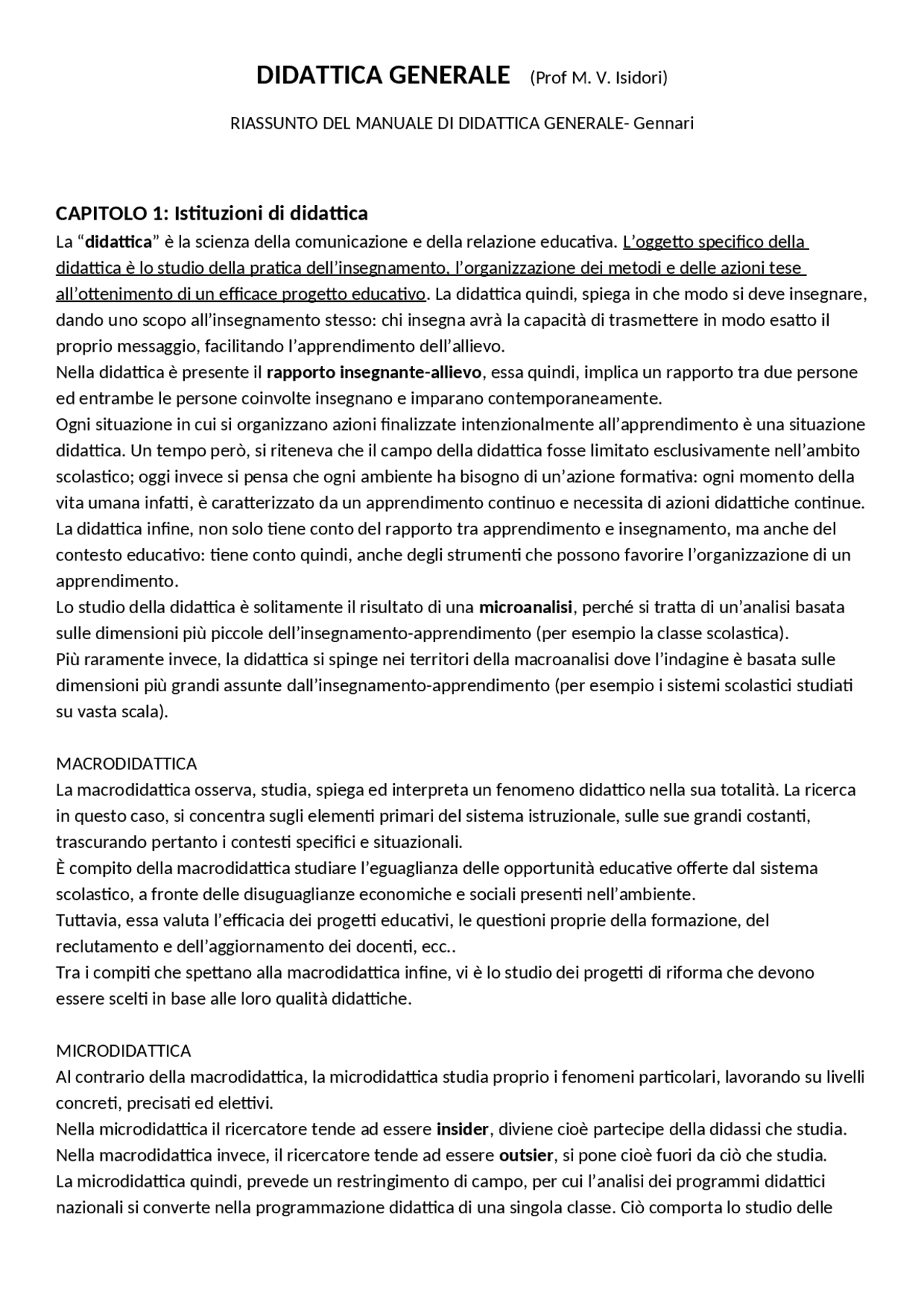 MANUALE DI DIDATTICA GENERALE | Resúmenes de Didáctica General | Docsity