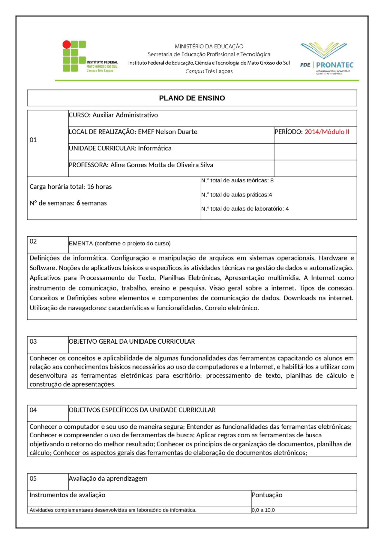 Plano De Ensino Informatica Esquemas Informática Docsity