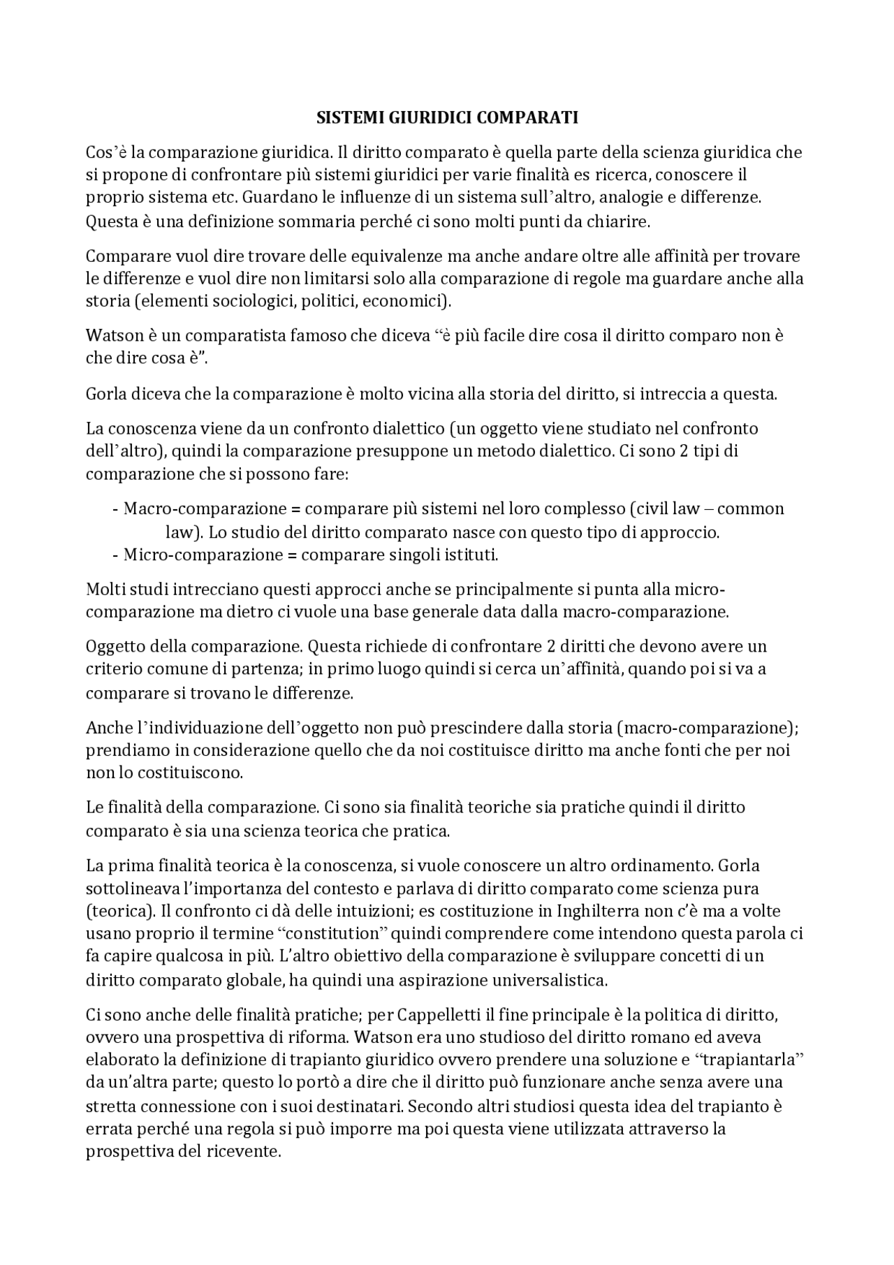 Sistemi Giuridici Comparati Appunti Di Sistemi Giuridici Comparati