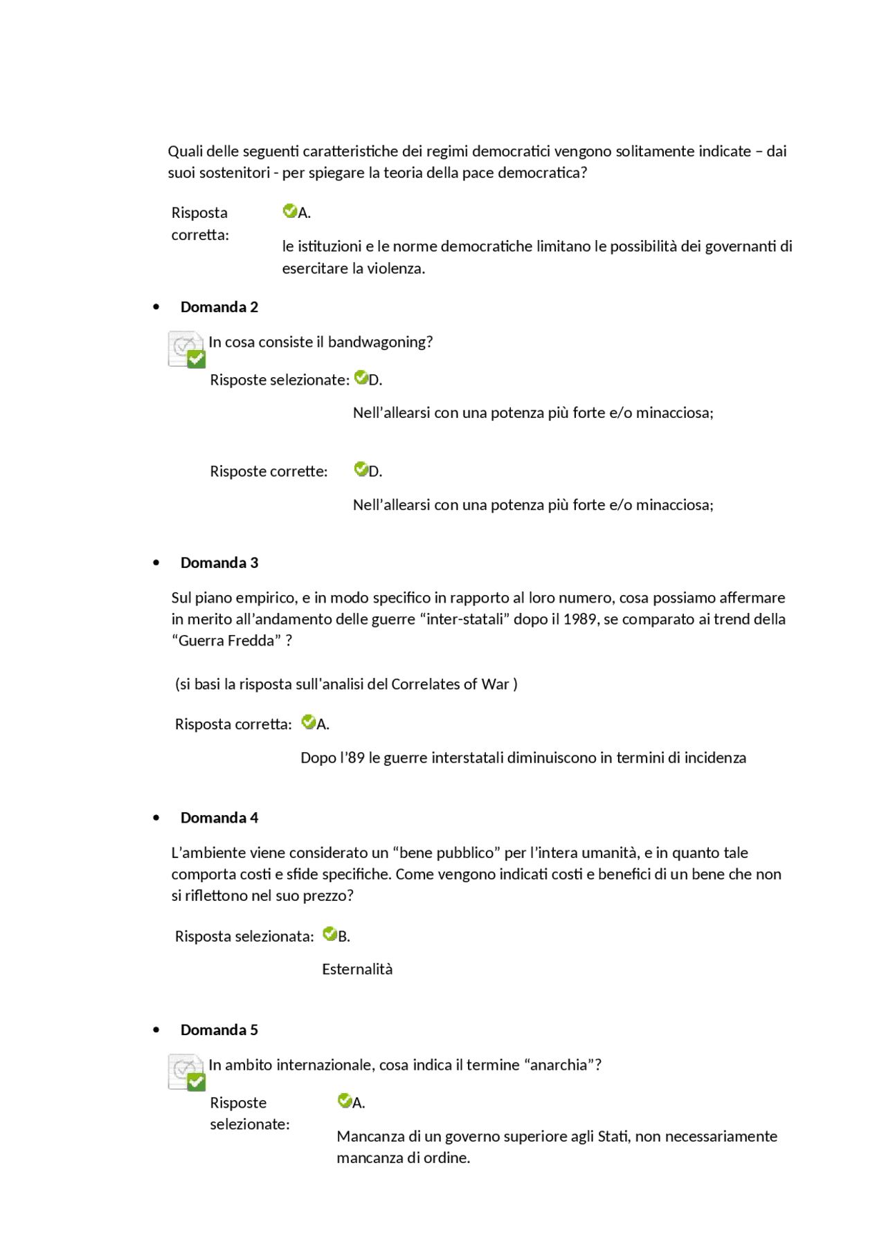 Domande Di Esame Relazioni Internazionali Prove Desame Di Relazioni