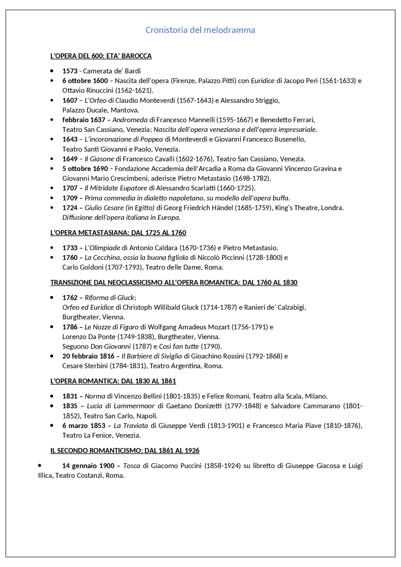 Storia del melodramma | Appunti di Storia Della Musica Moderna E Contemporanea | Docsity