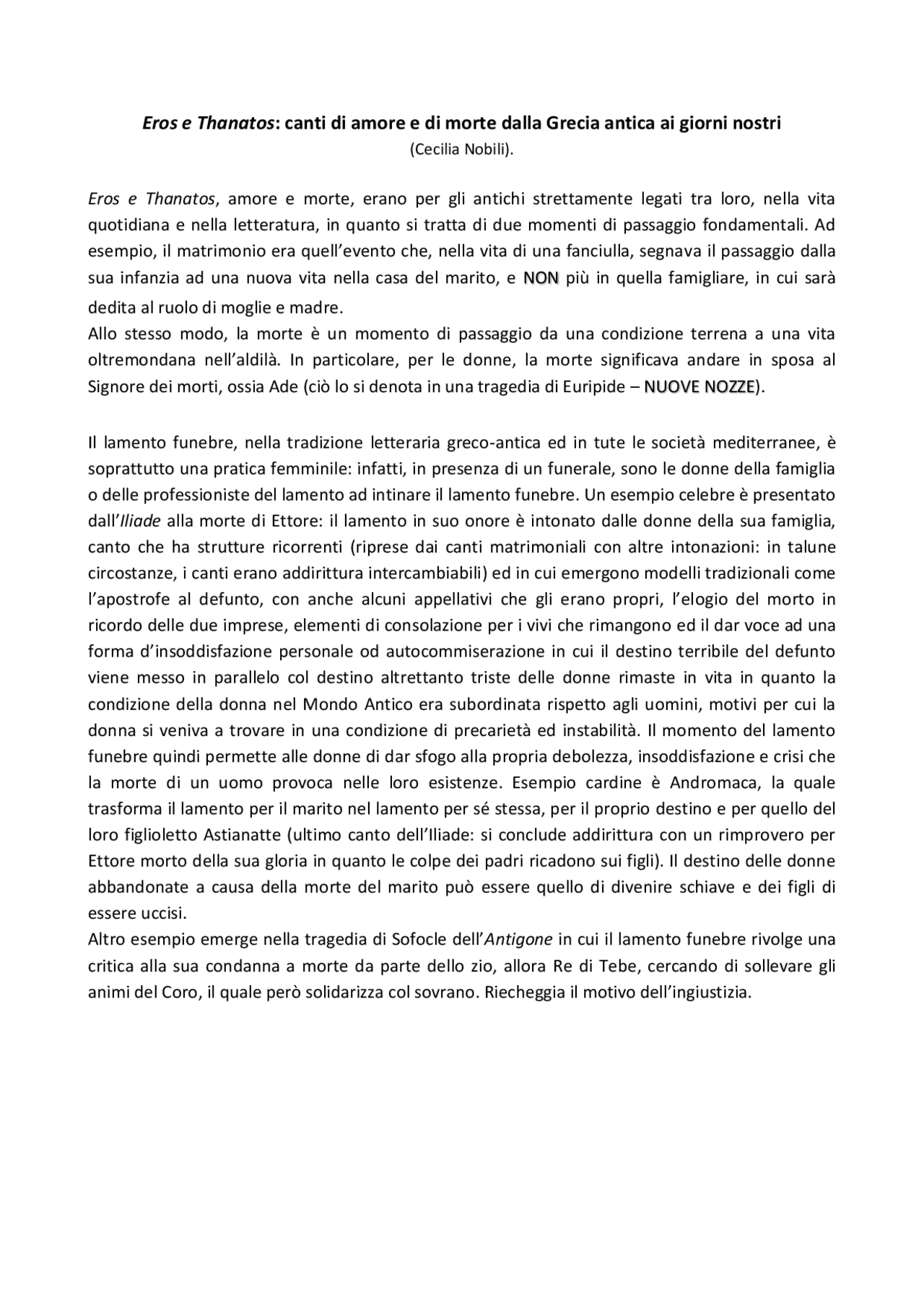 Eros E Thanatos Excursus Sbobinature Di Latino Docsity