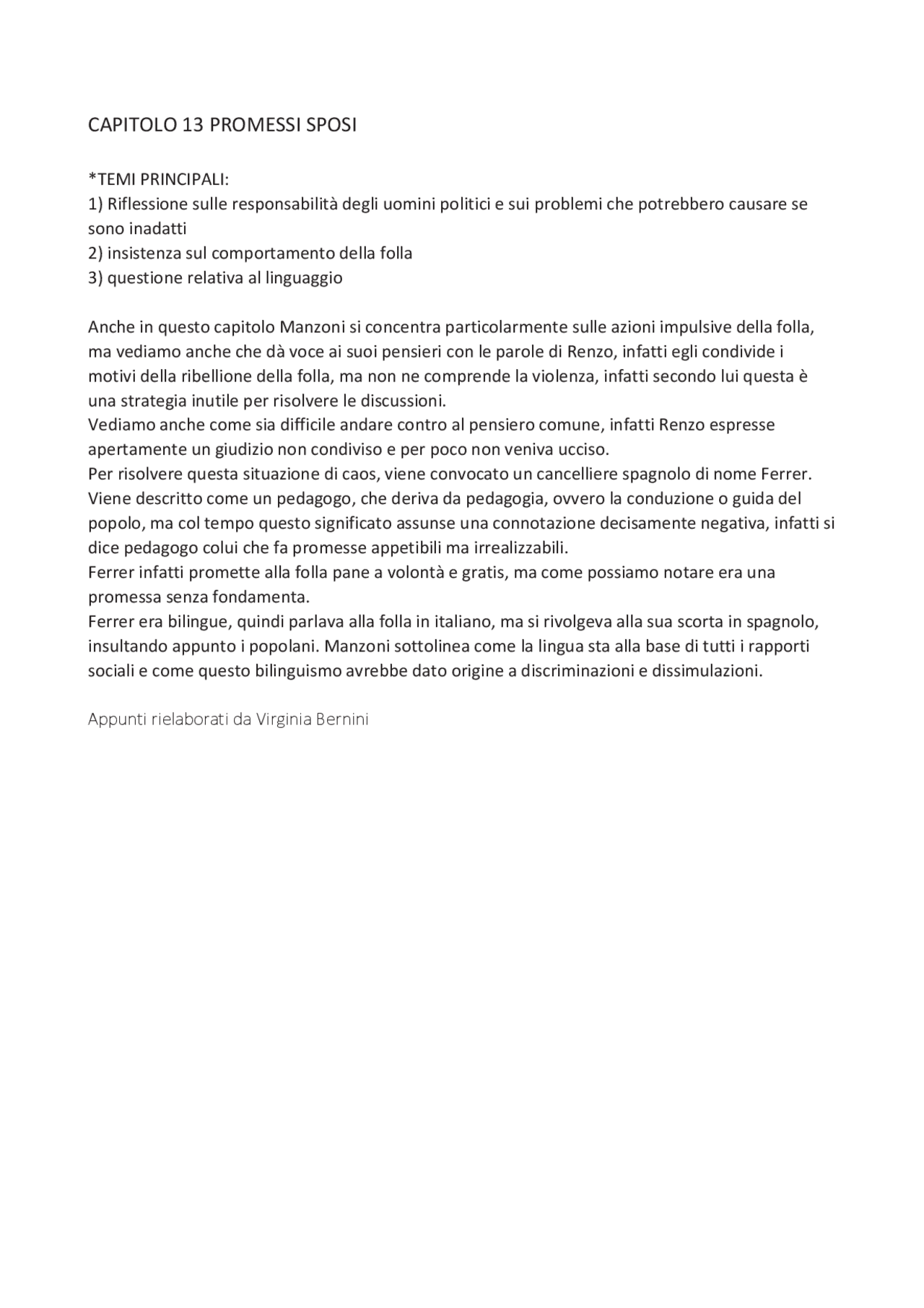 Riassunto capitolo 13 Promessi Sposi - Manzoni | Dispense di Italiano | Docsity