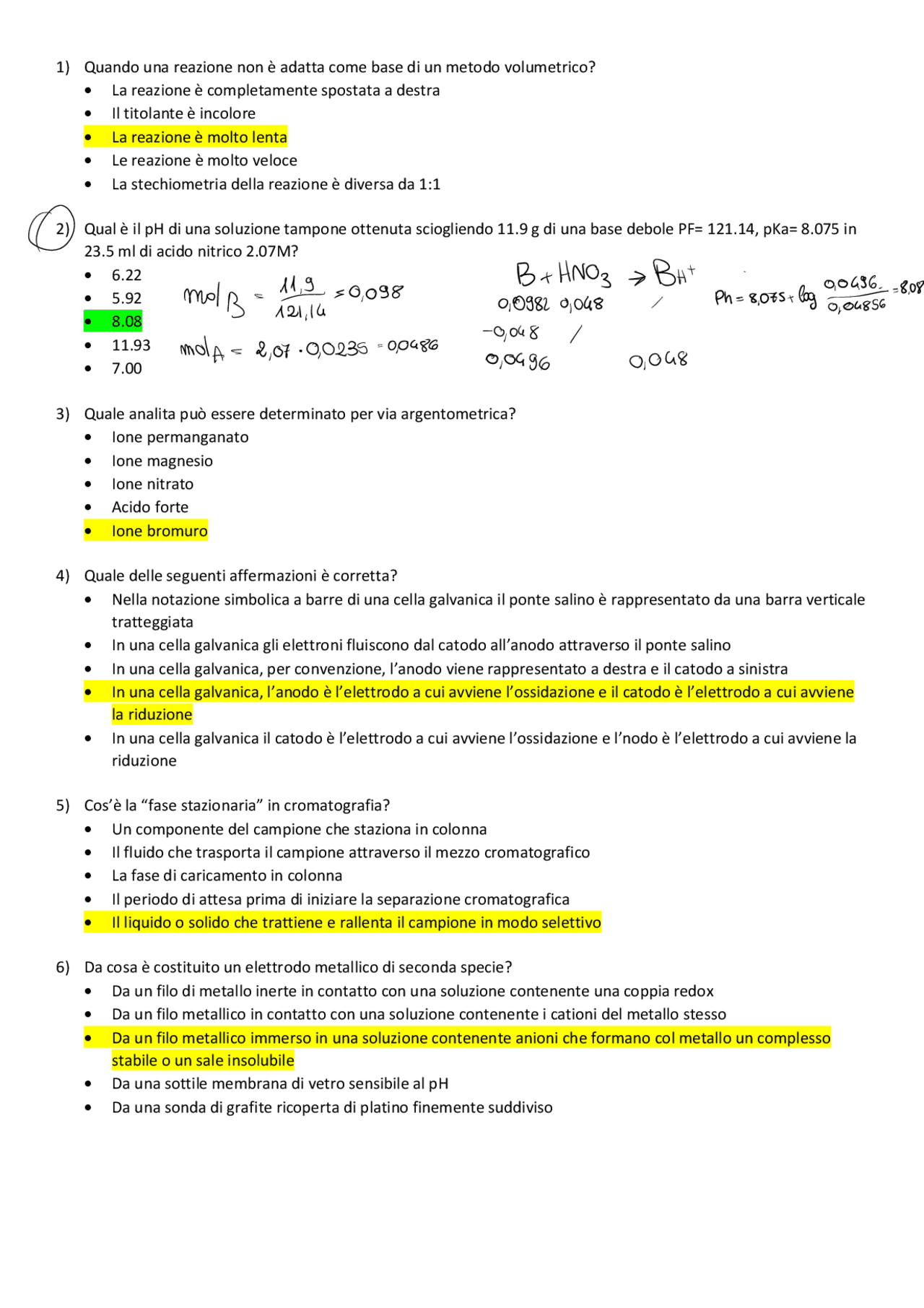 Simulazione esame di chimica analitica con esercizi svolti | Prove d'esame di Chimica analitica ...