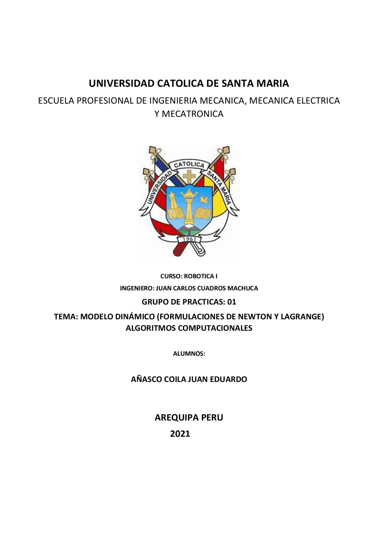 Practicas Calificadas Monografías Ensayos De Robótica Docsity