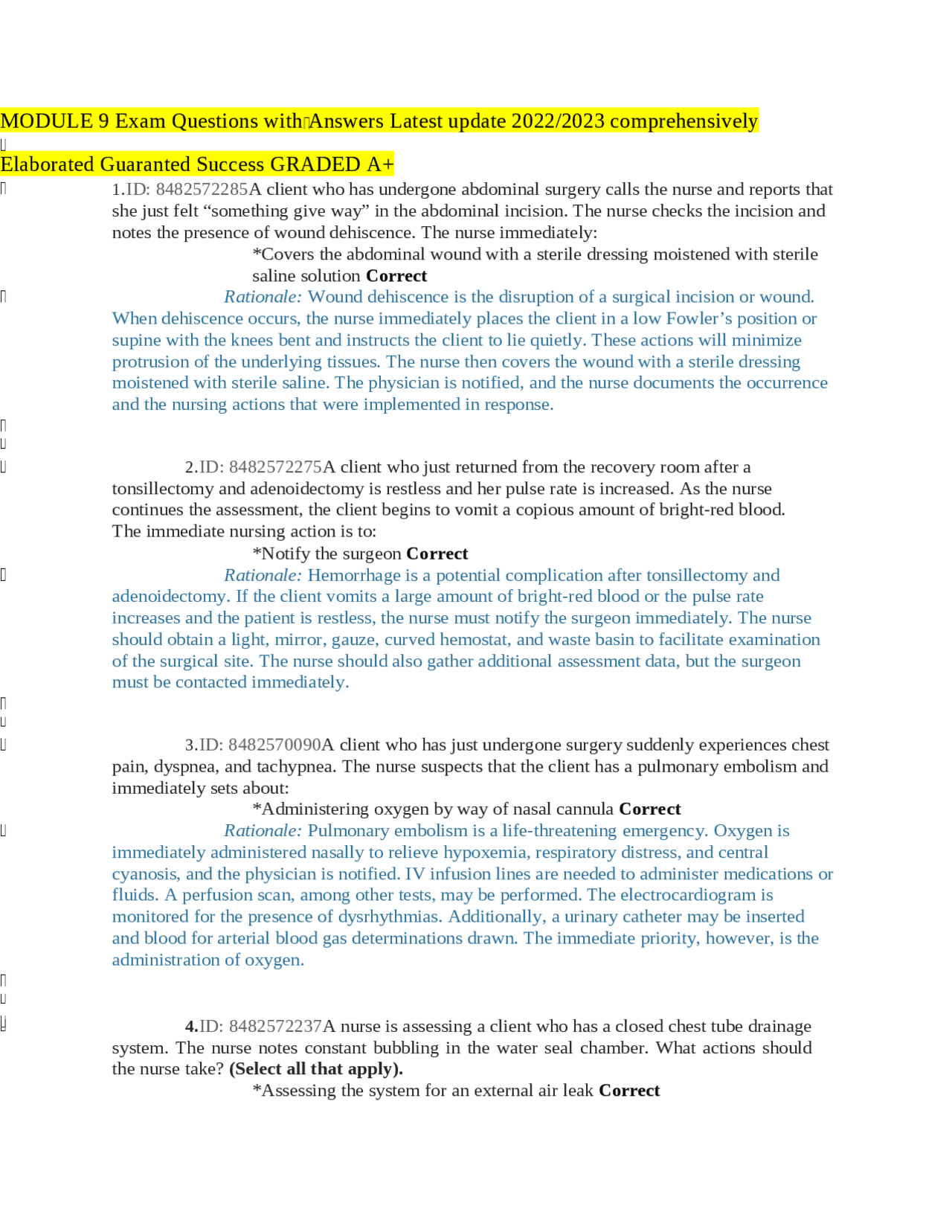 MODULE 9 Exam Questions with Answers Latest update 2022/2023 ...