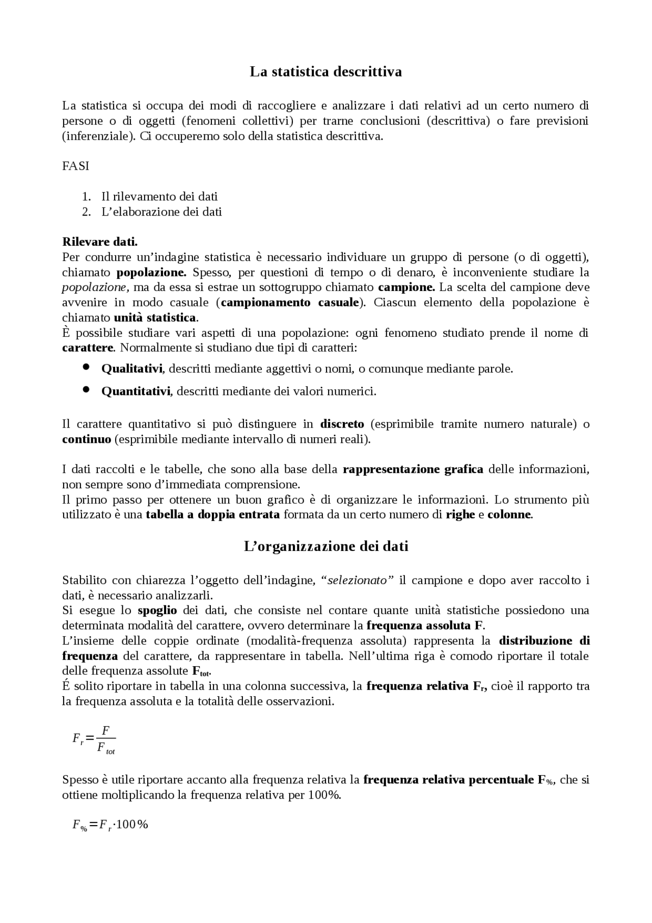 statistica descrittiva | Schémas de Complementi di matematica | Docsity