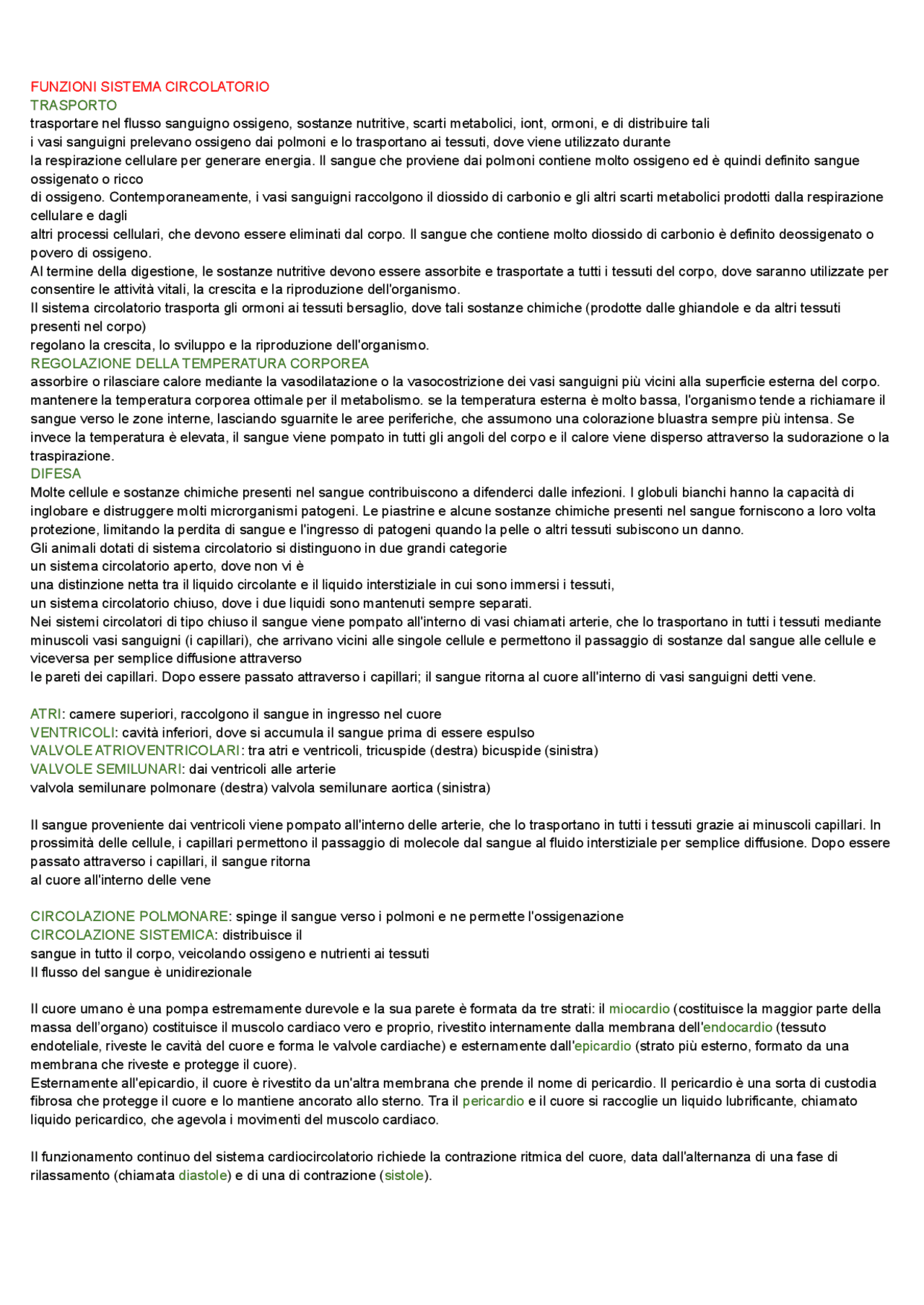 Scienze Sistema Circolatorio E Apparato Respiratorio Appunti Di