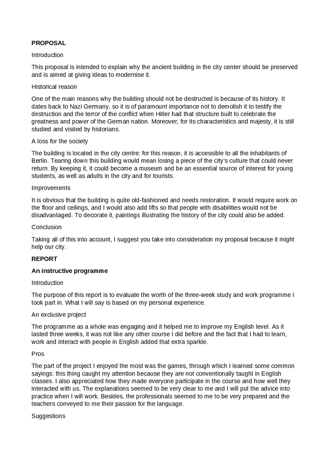 Esempio Di Proposal E Report Esercizi Di Inglese Docsity