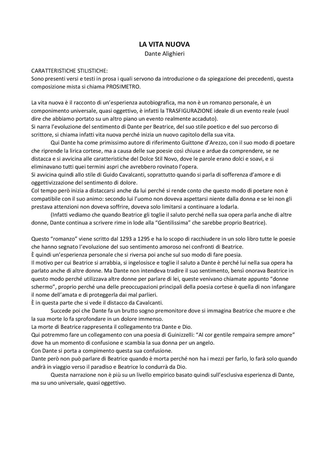 La Vita Nuova - Dante Alighieri | Appunti di Italiano | Docsity