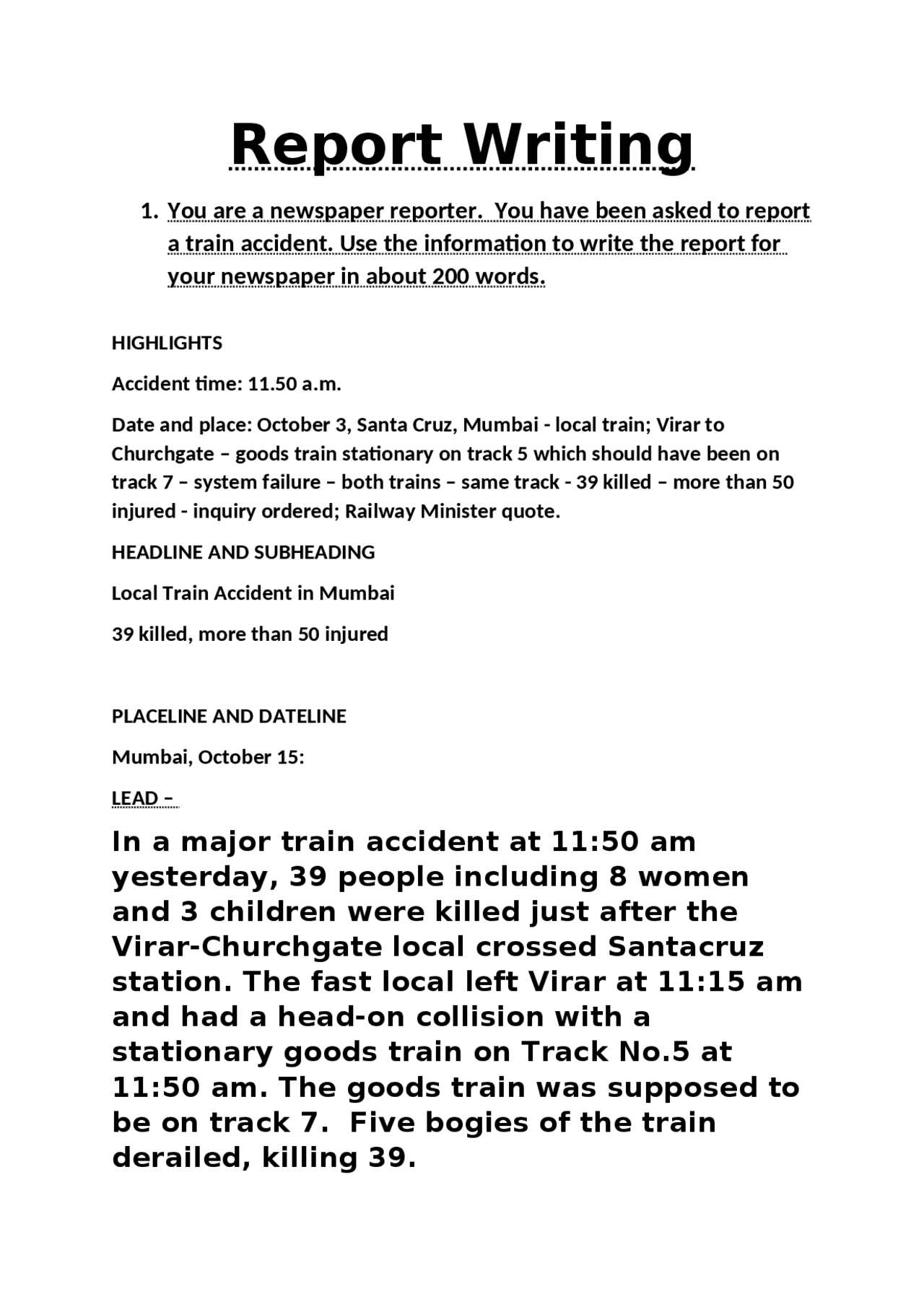 Incident Report Writing