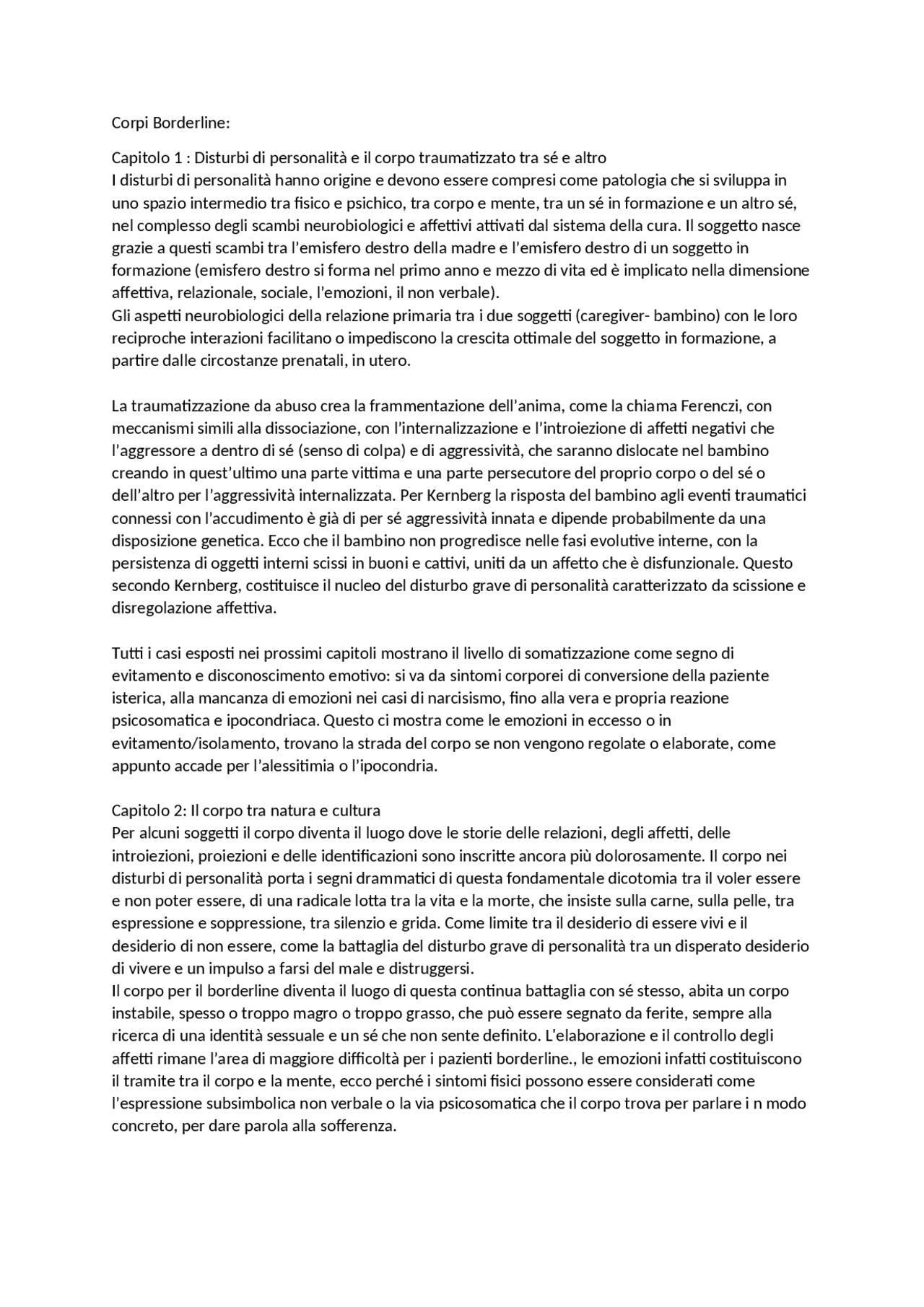 Riassunto Libro Corpi Borderline Schemi E Mappe Concettuali Di