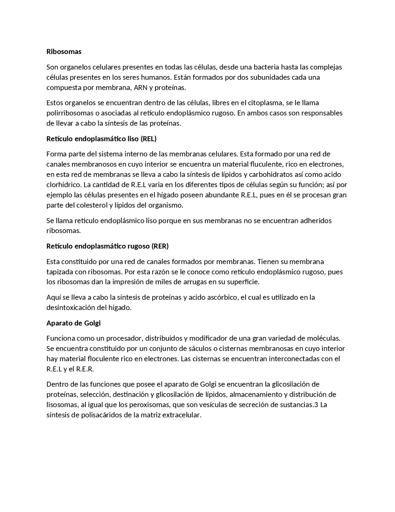 Organelos Puntos Importantes Apuntes De Biología Celular Docsity
