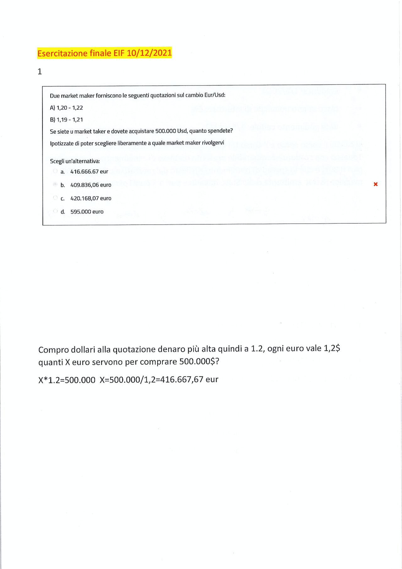 Esercizi EIF riassuntivi | Esercizi di Economia - Docsity