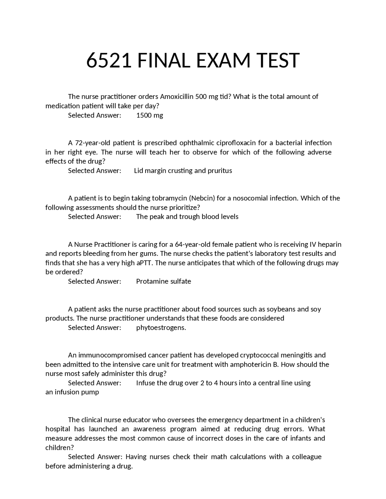 6521 Final Exam Testquestions And Answers Exams Nursing Docsity