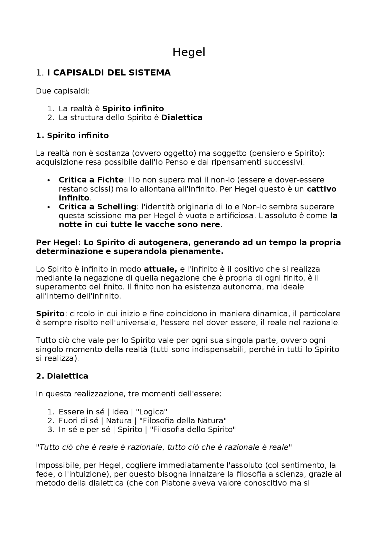 Hegel E I Capisaldi Del Sistema Appunti Di Filosofia Docsity