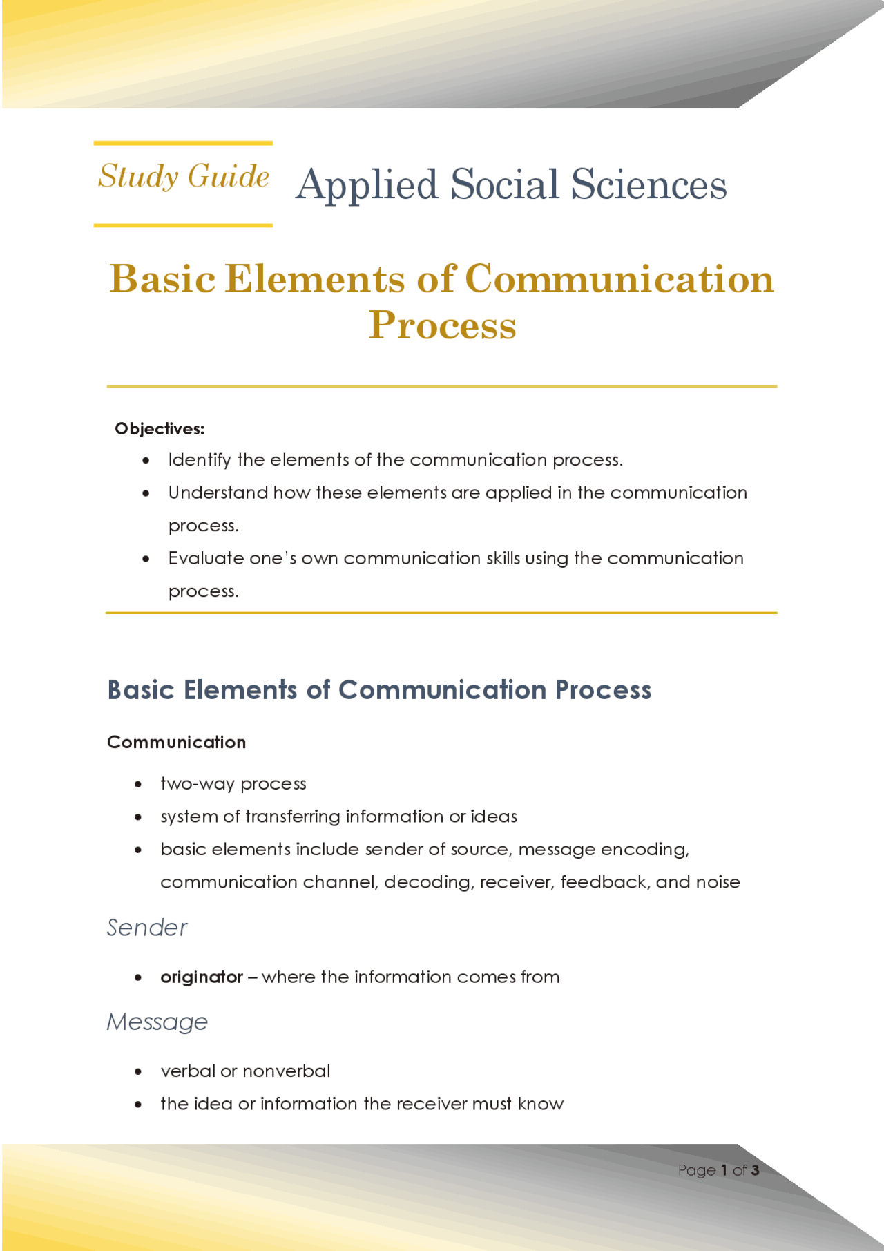 Elements of Communication - study guide | Study notes Communication ...