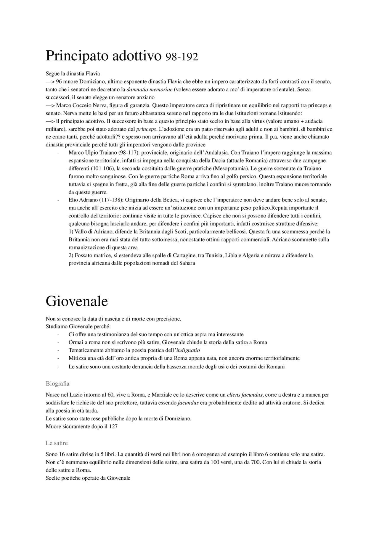 Il Principato Adottivo E Giovenale Appunti Di Latino Docsity