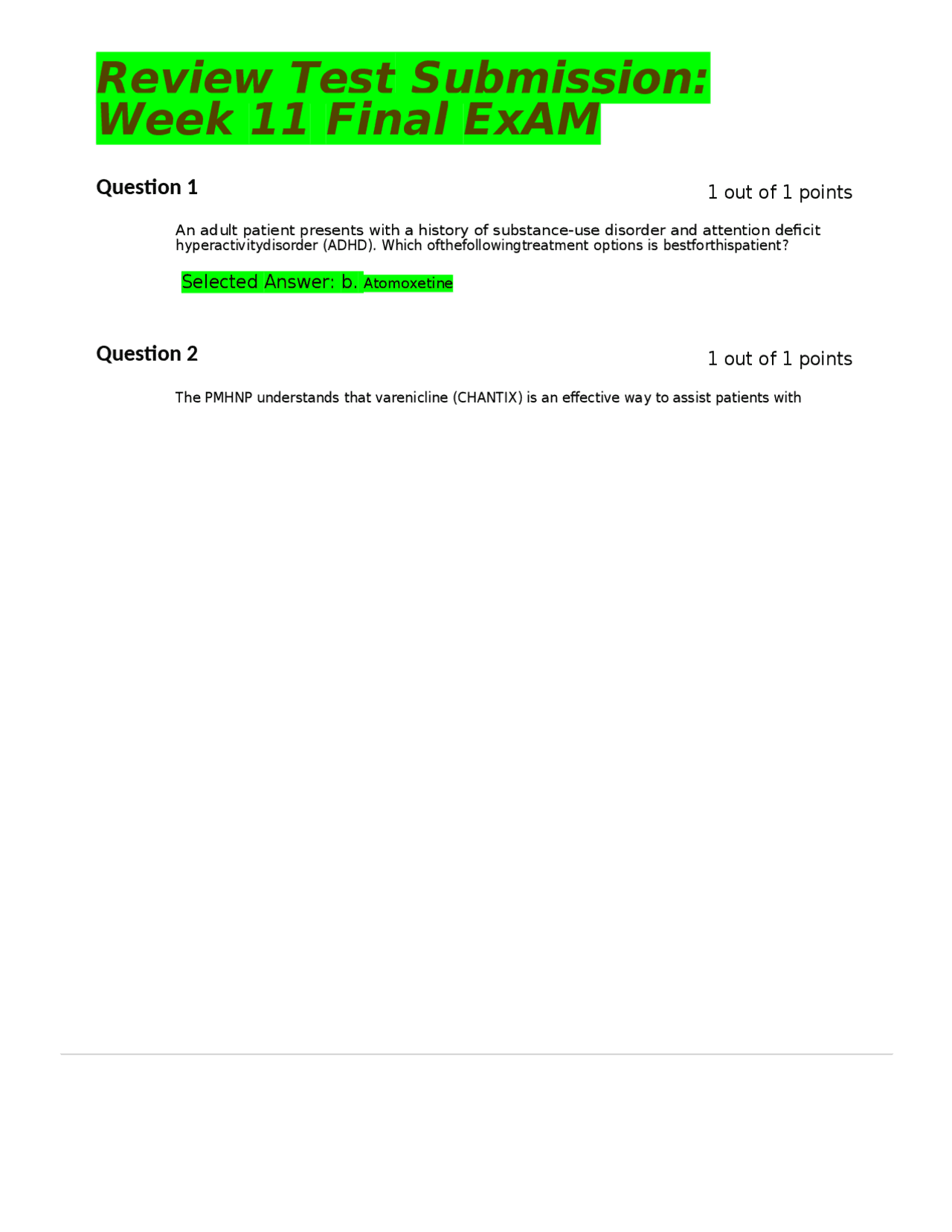 Review Test Submission Week 11 Final Exam Exams Nursing Docsity