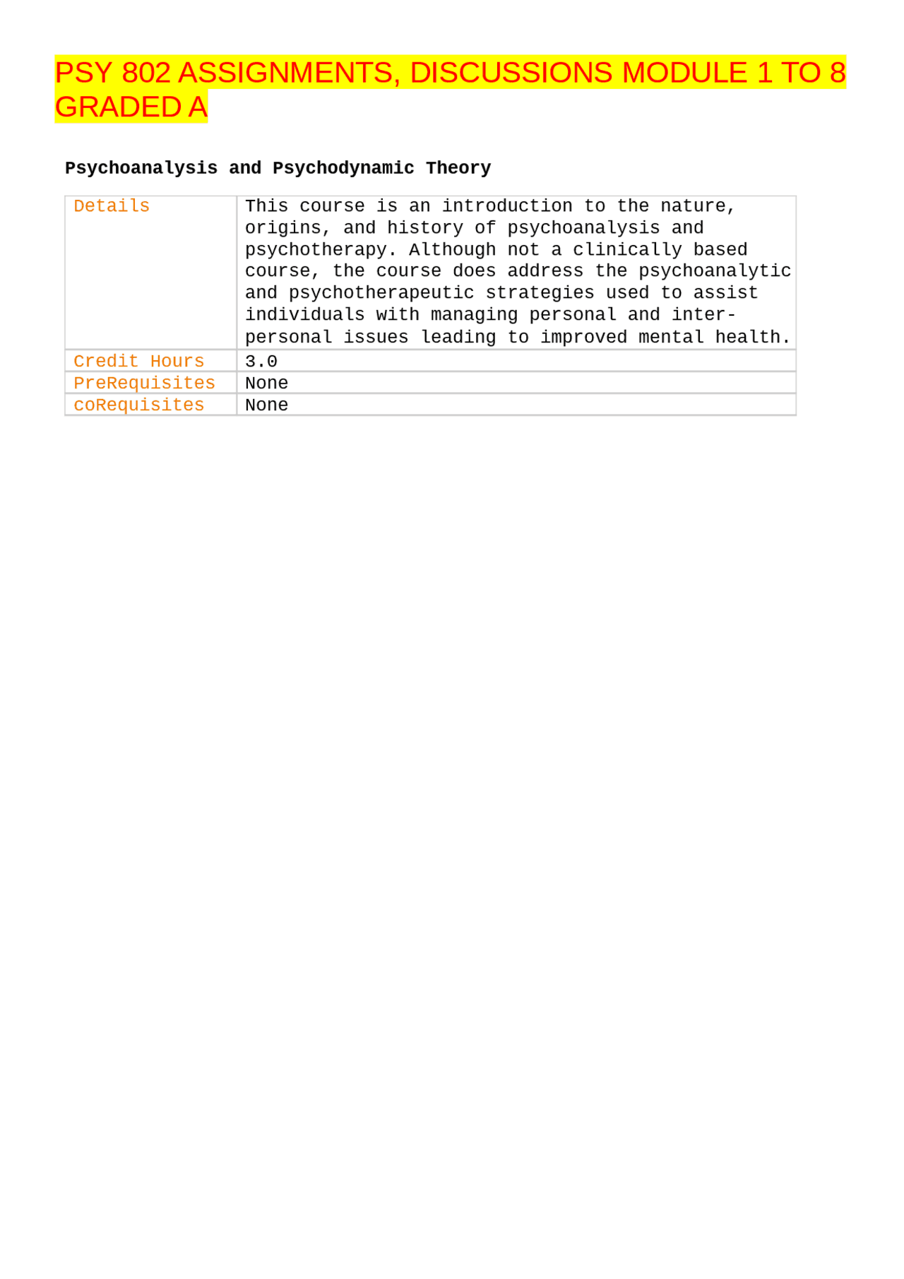 Psy 802 Assignments Discussions Module 1 To 8 Exams Psychology Docsity