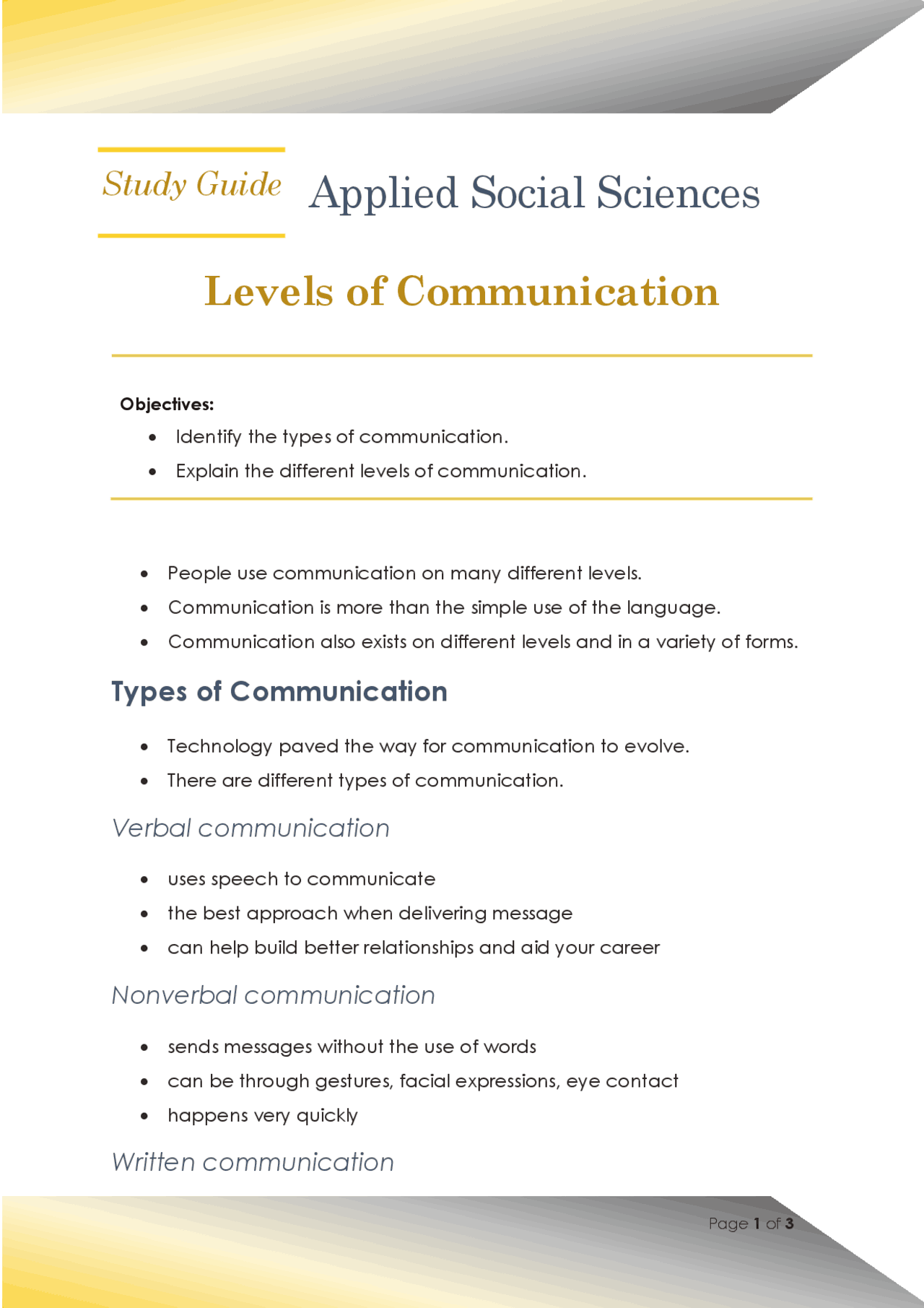 Levels of Communication - study guide | Study notes English Language ...