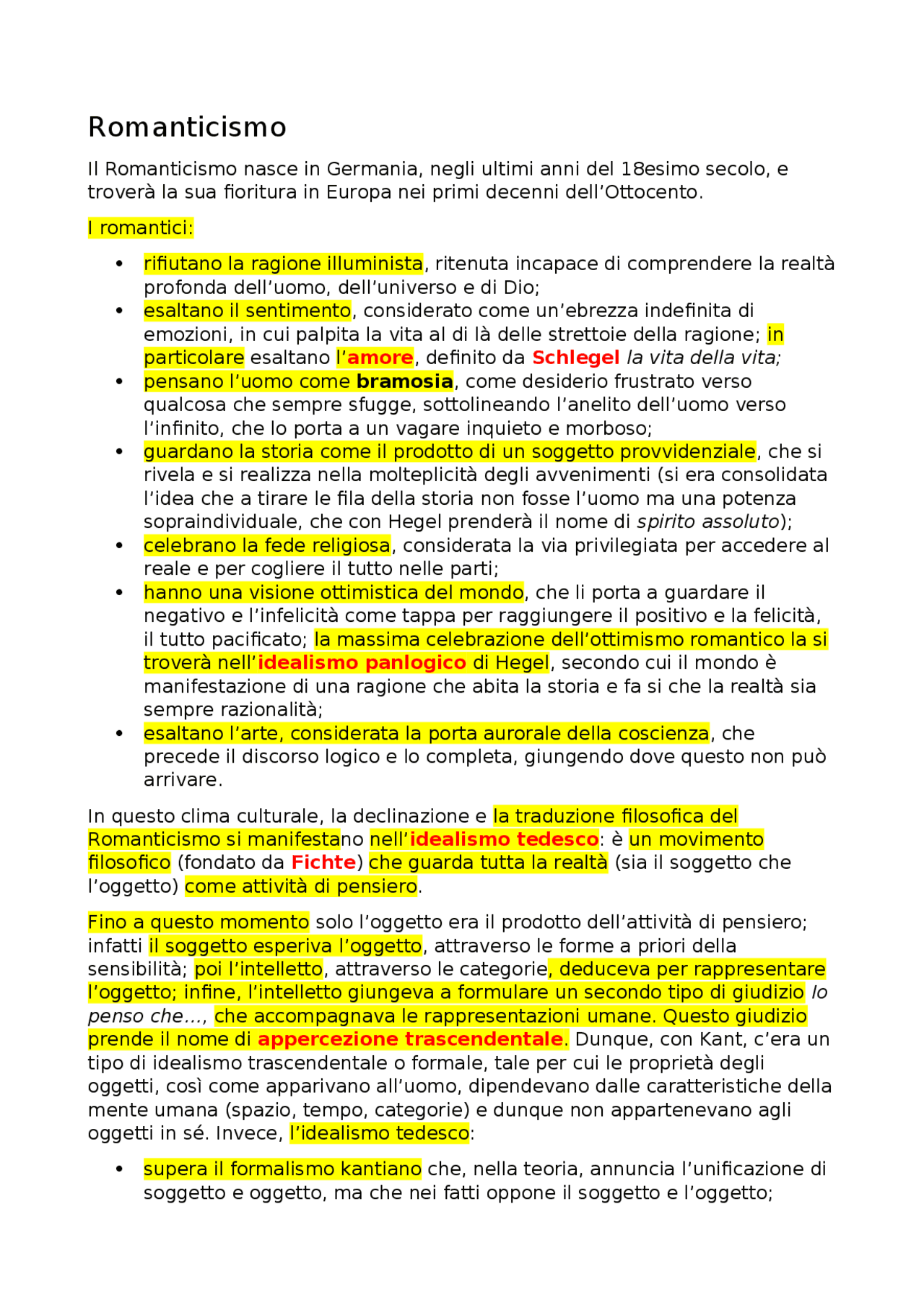 Filosofia - Romanticismo - Hegel | Appunti di Filosofia | Docsity